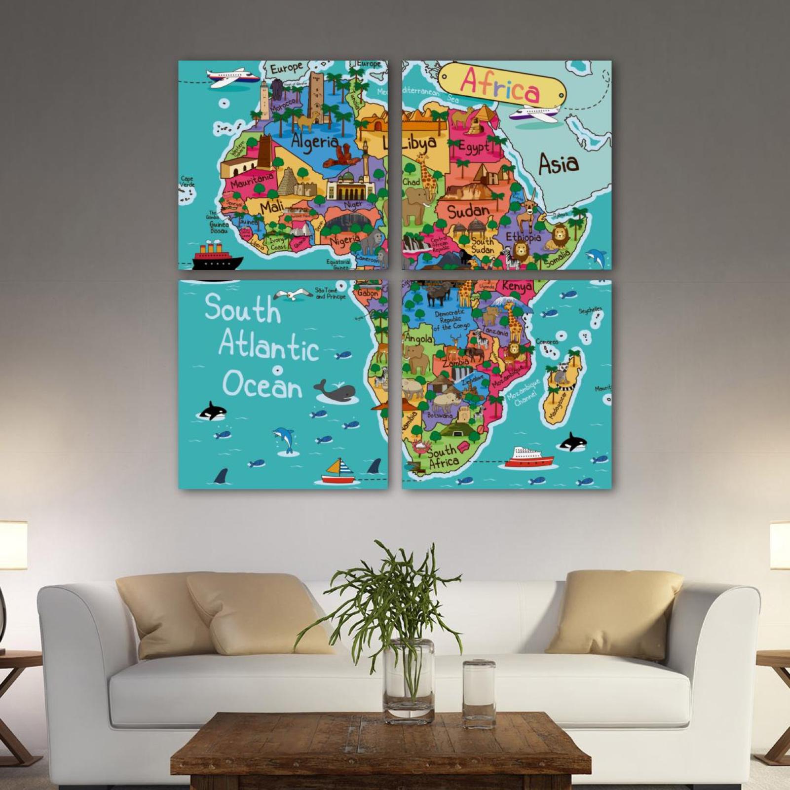 OWNTA Africa Map Pattern 4PC Canvas Wall Art Paintings for Living Room ...