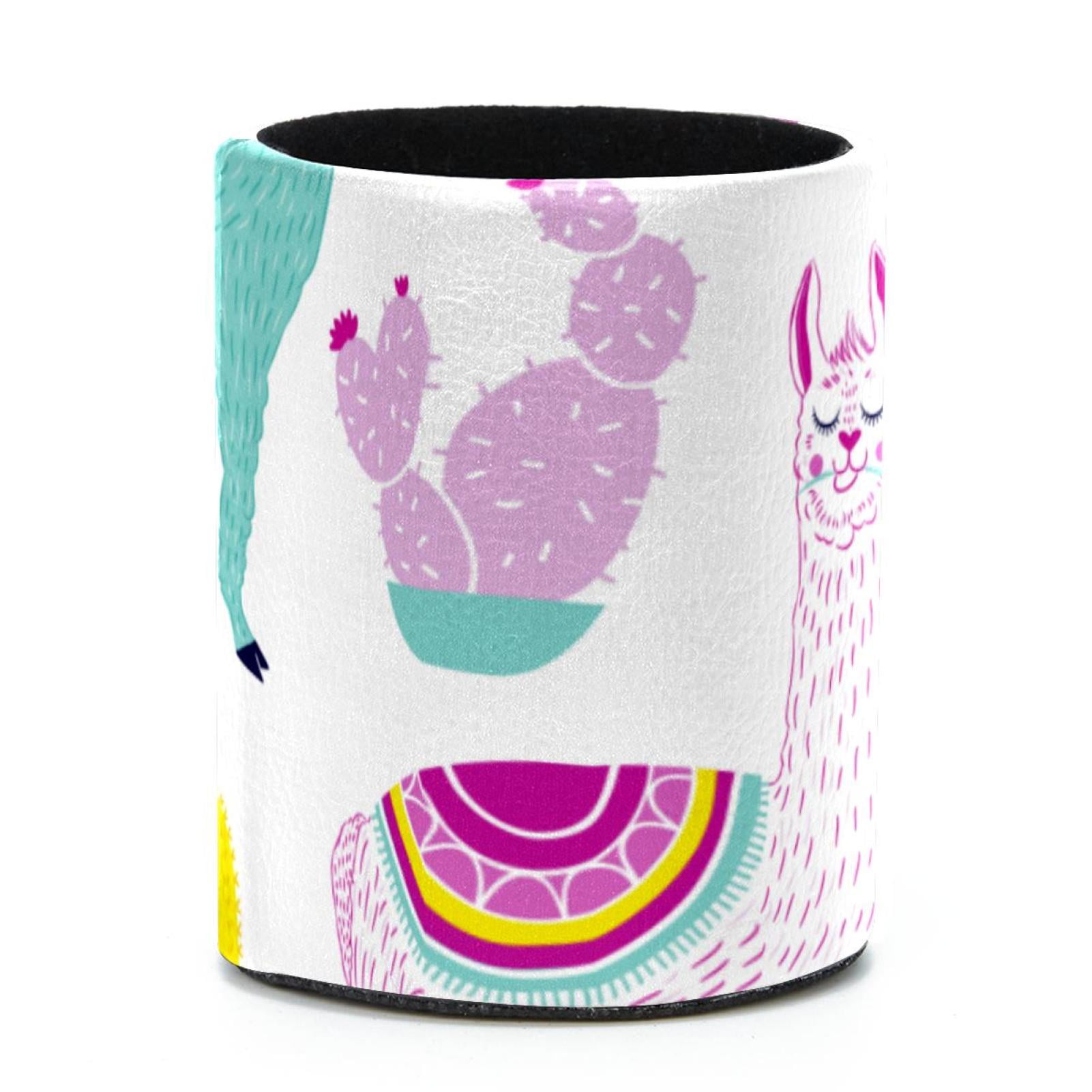 OWNTA Alpaca White Llama Pattern PVC Leather Cylinder Pen Holder ...