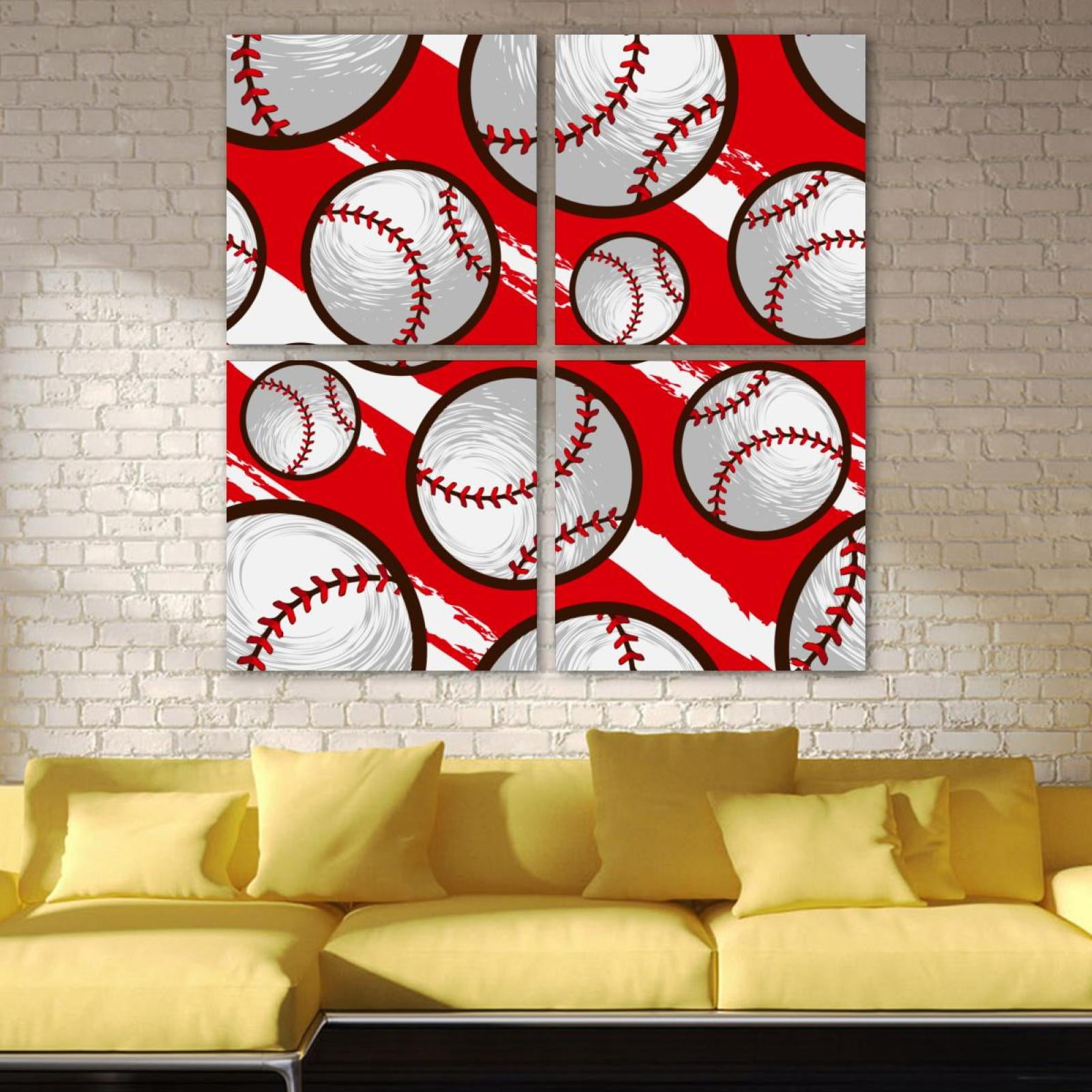 OWNTA Baseball Sport Red Pattern 4PC Frameless Canvas Wall Art ...