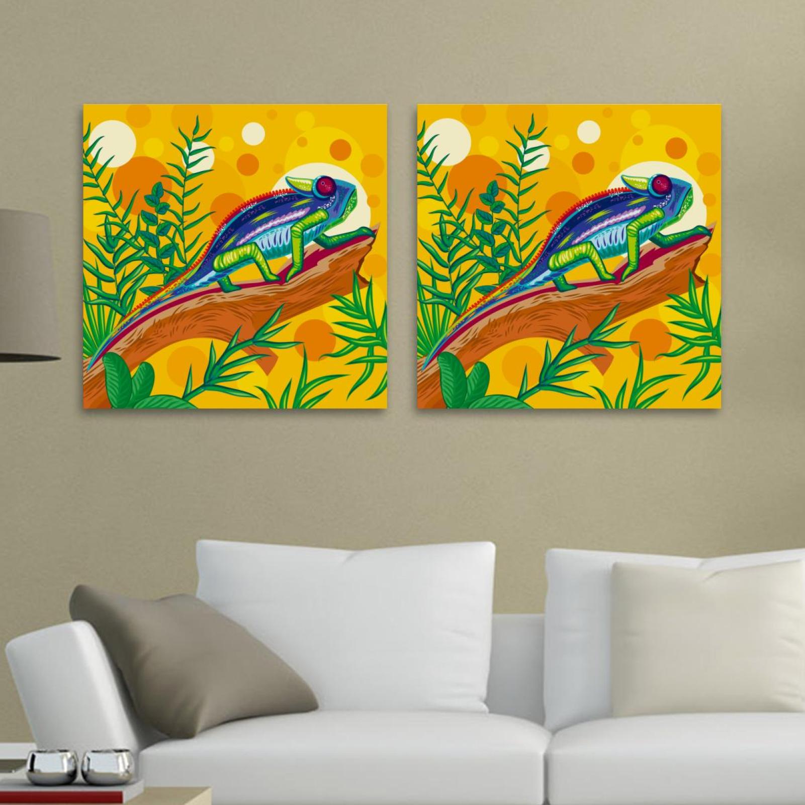 OWNTA Beautiful Chameleon Green Forest Pattern 2PC Canvas Wall Art ...