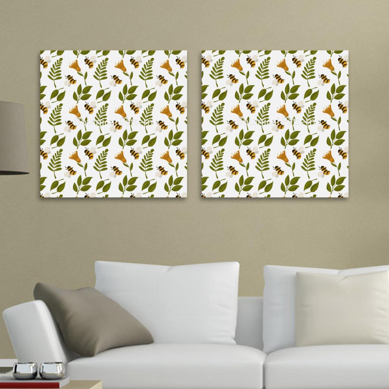 OWNTA Bees and Plants Pattern 2PC Canvas Wall Art Paintings for Living ...