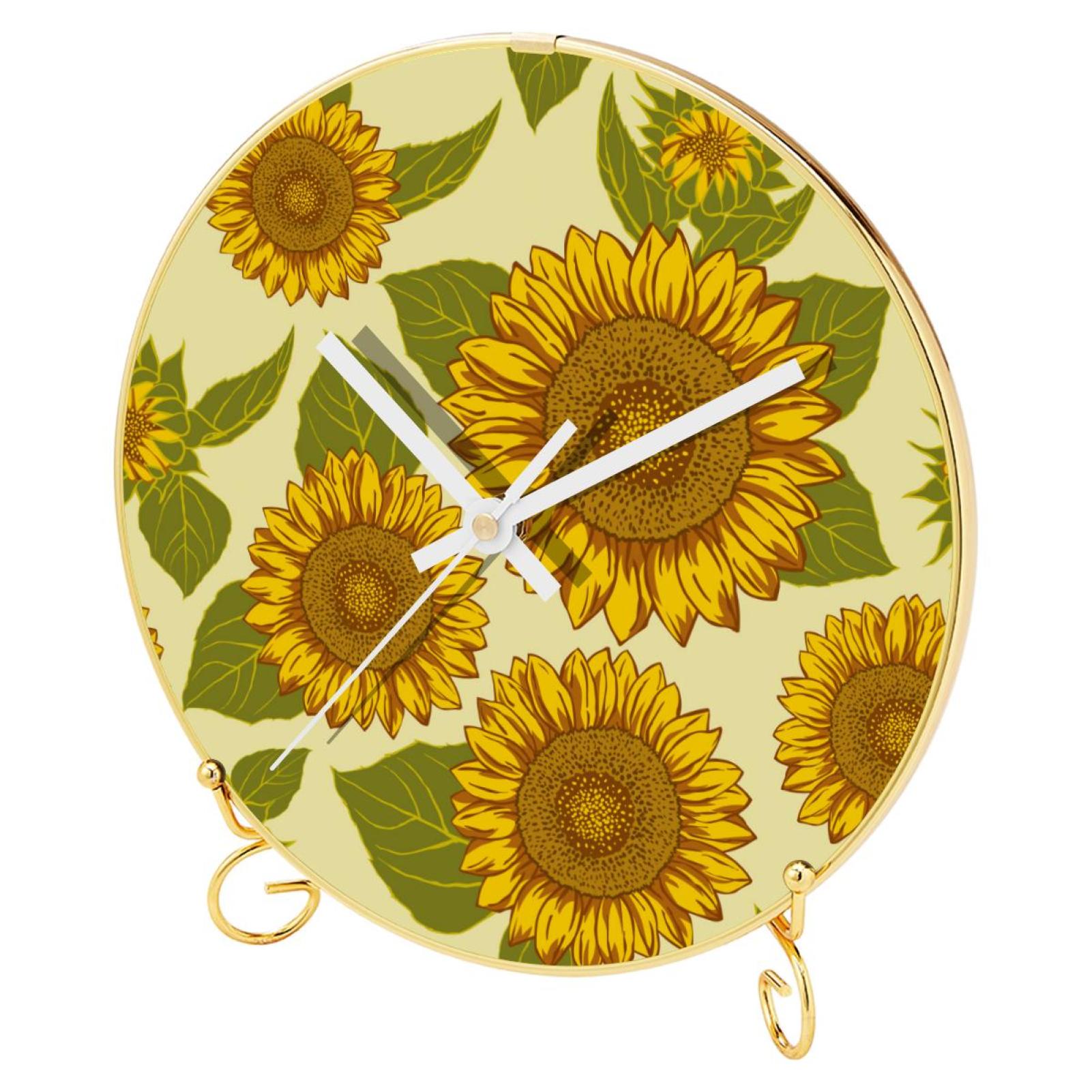 OWNTA Big Sunflower Pattern Round Printed Wall Clocks with Hooks and ...