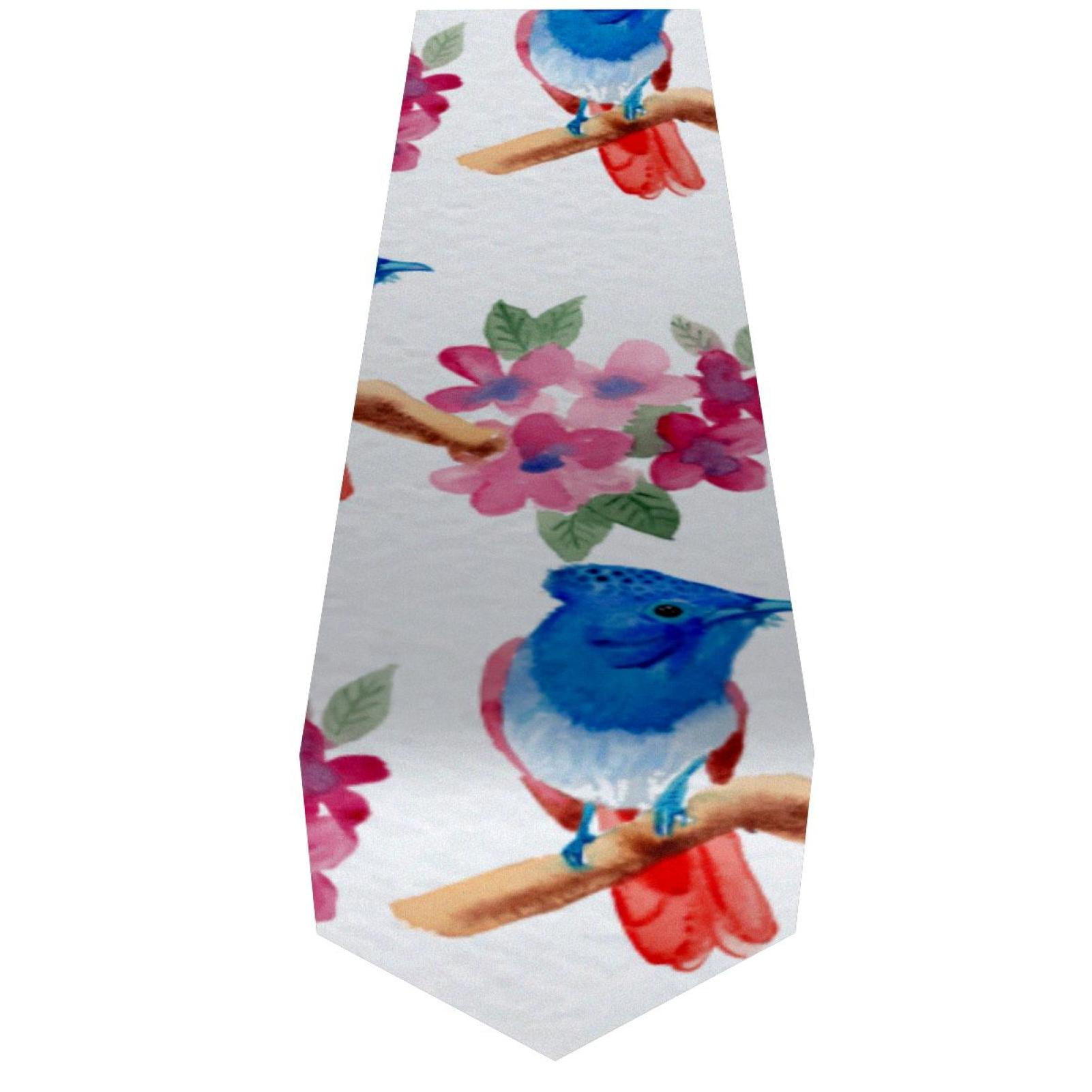 OWNTA Birds on Tree Branch Pink Flower Pattern Elegant Polyester Table ...