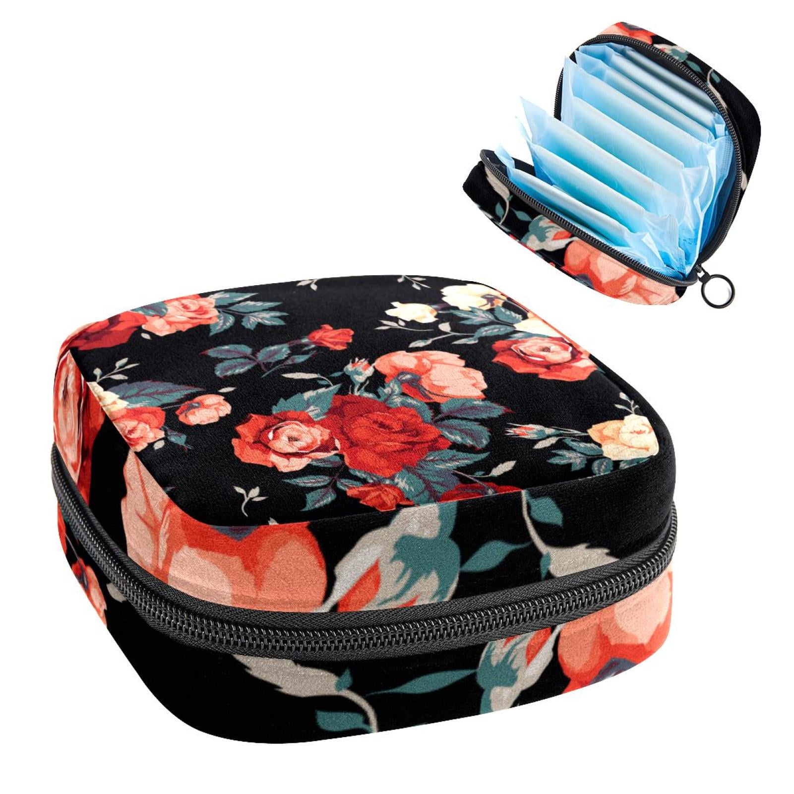 Ownta Black Background Red Flower Pattern Premium Storage Bag Period