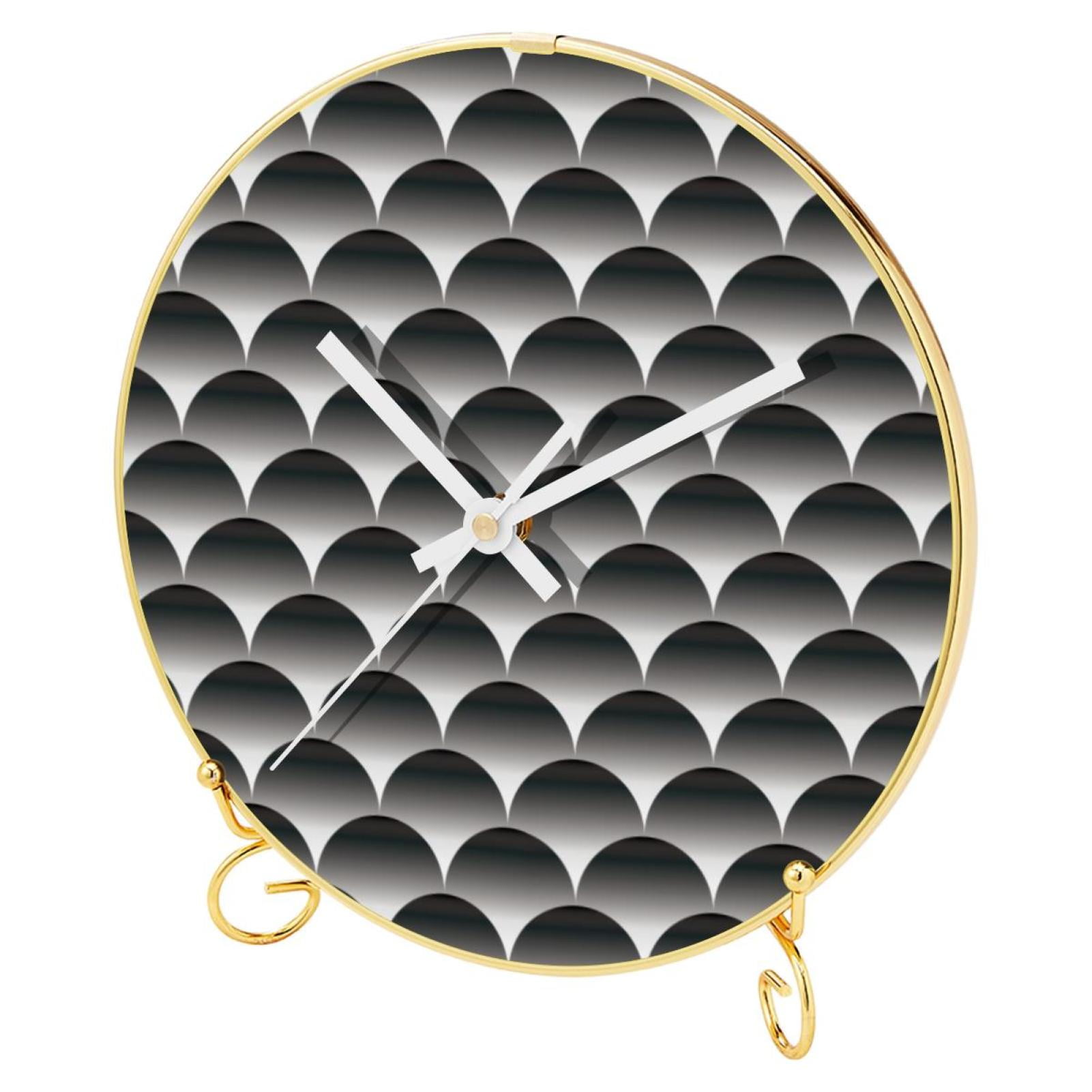 OWNTA Black Mermaid Scale Pattern Round Printed Wall Clocks with Hooks ...