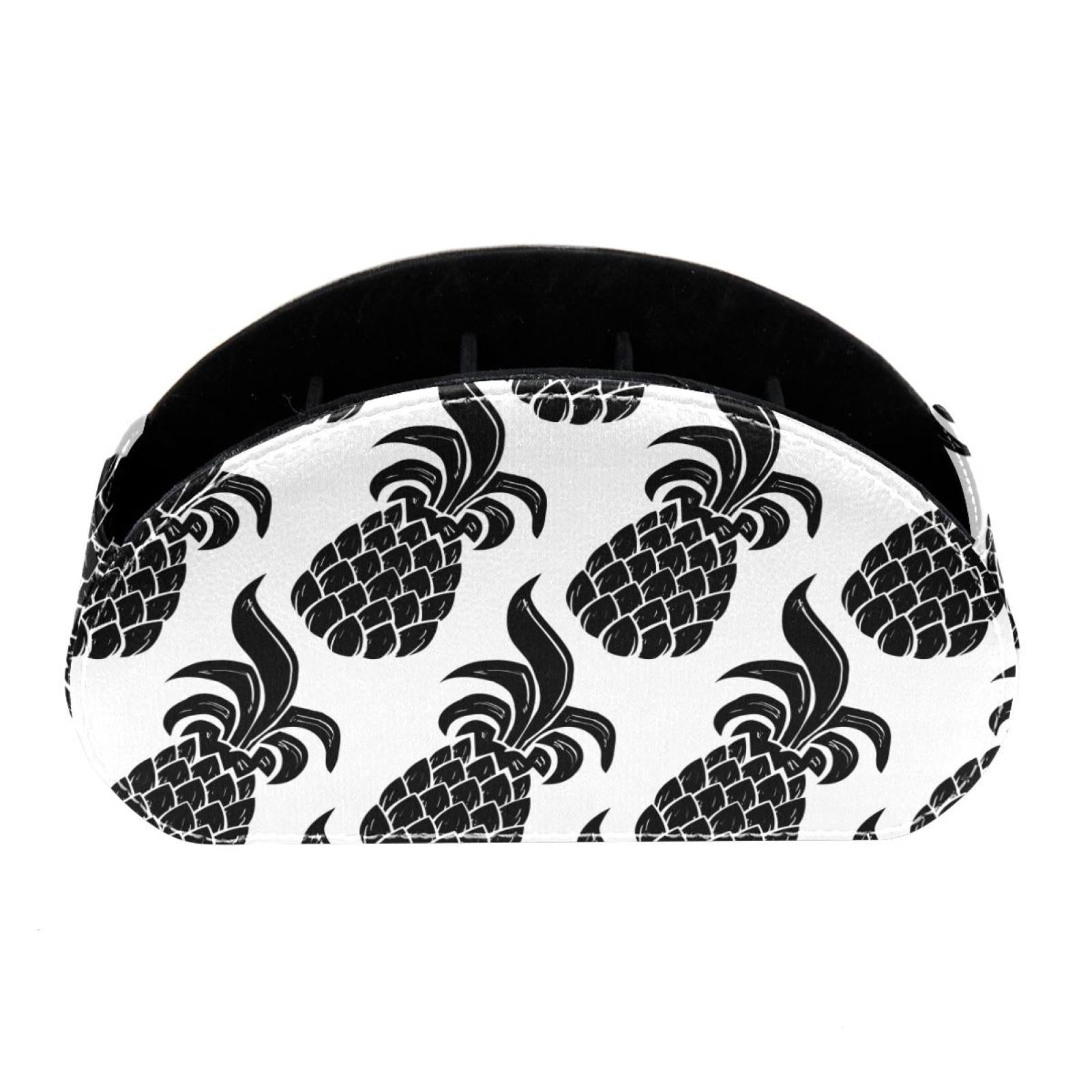 Ownta Black White Pineapple Fruits Pattern Pvc Leather Brush Holder