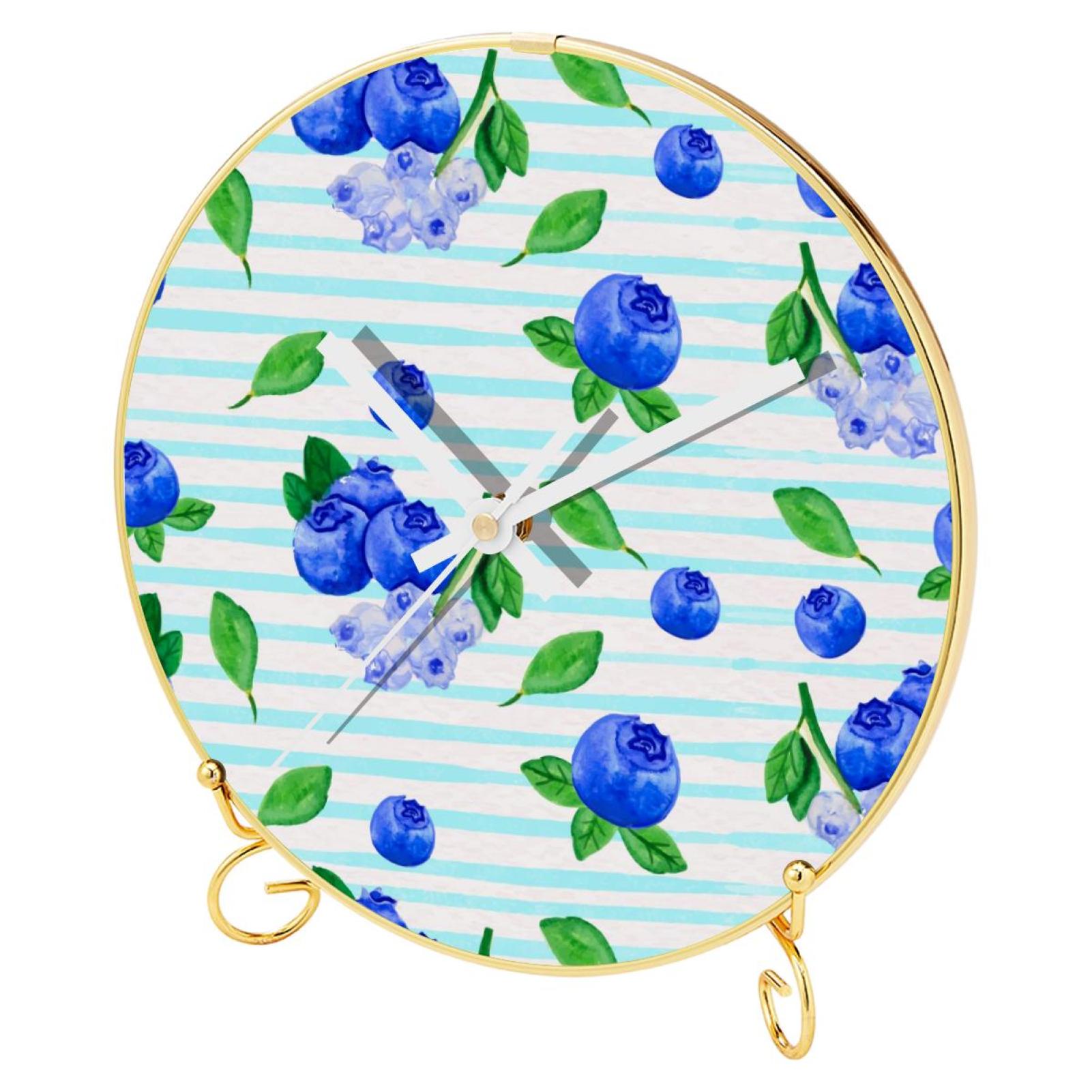 OWNTA Blue Stripe Blueberry Pattern Round Printed Wall Clocks with ...