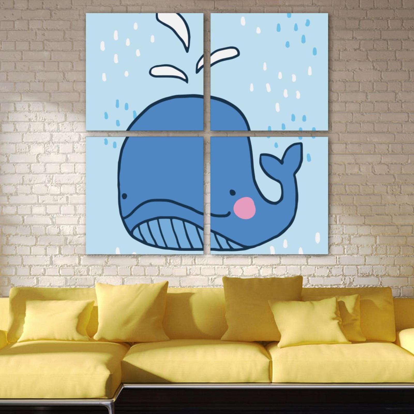 OWNTA Blue Whale Pattern 4PC Frameless Canvas Wall Art Paintings for ...