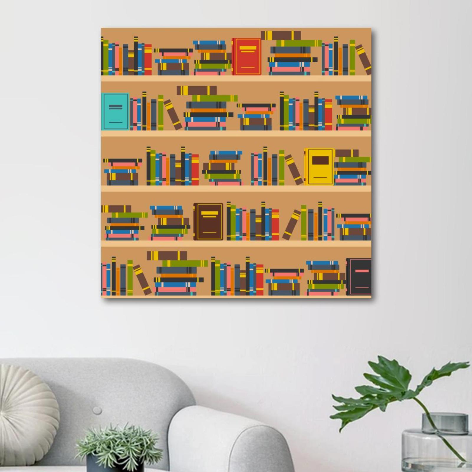 OWNTA Book Shelves Pattern Canvas Wall Art Paintings for Living Room ...