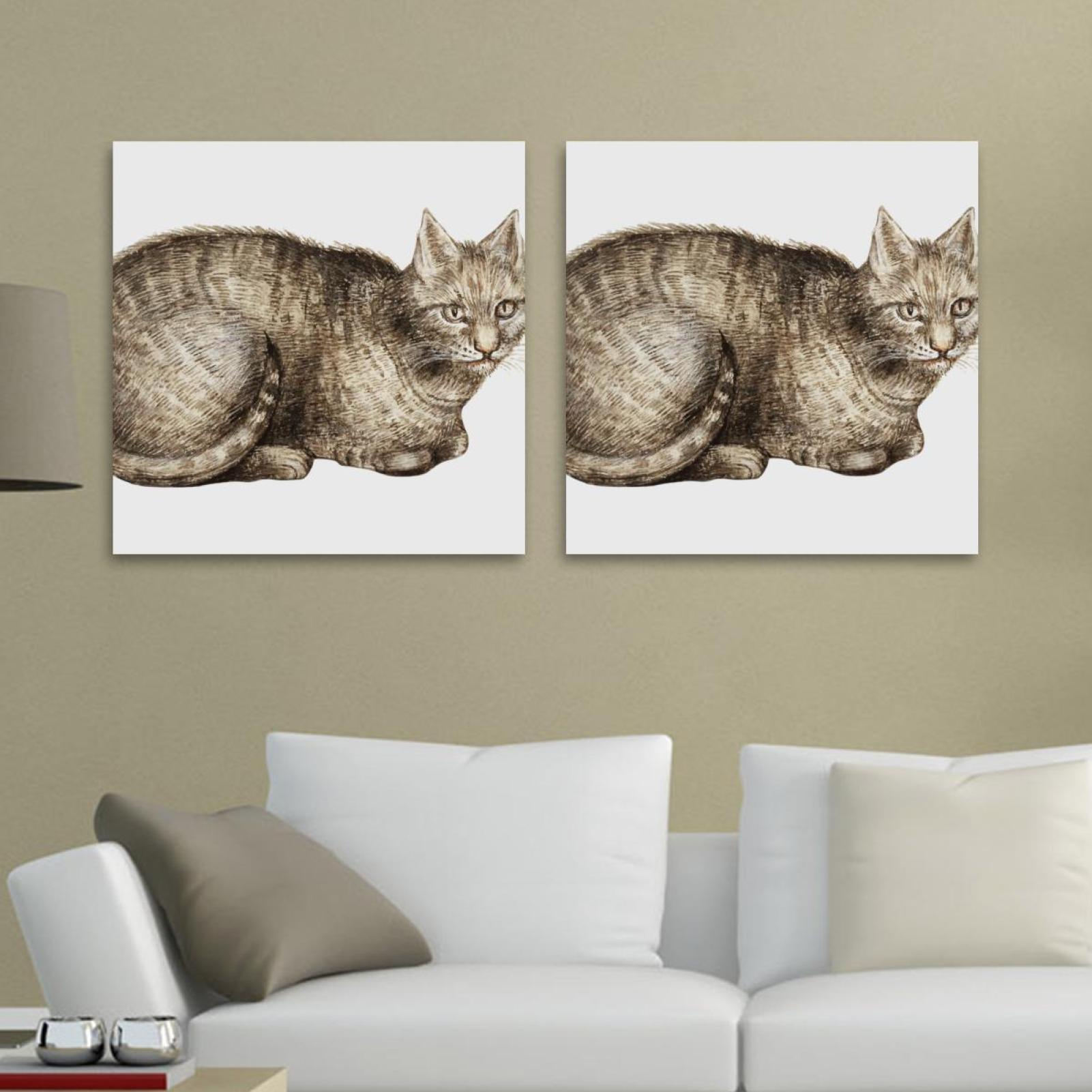 OWNTA Brown Cat-01 Pattern 2PC Canvas Wall Art Paintings for Living ...