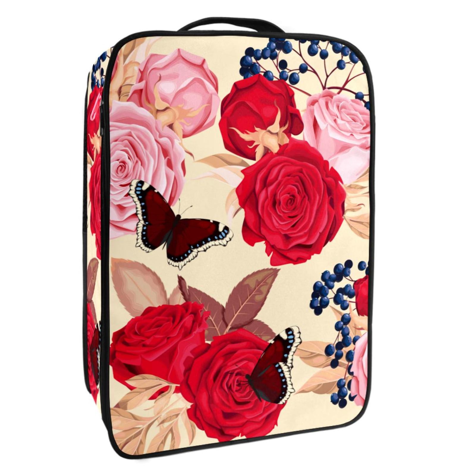 Ownta Butterfly Red Pink Rose Flowers Pattern Premium Polyester Shoe
