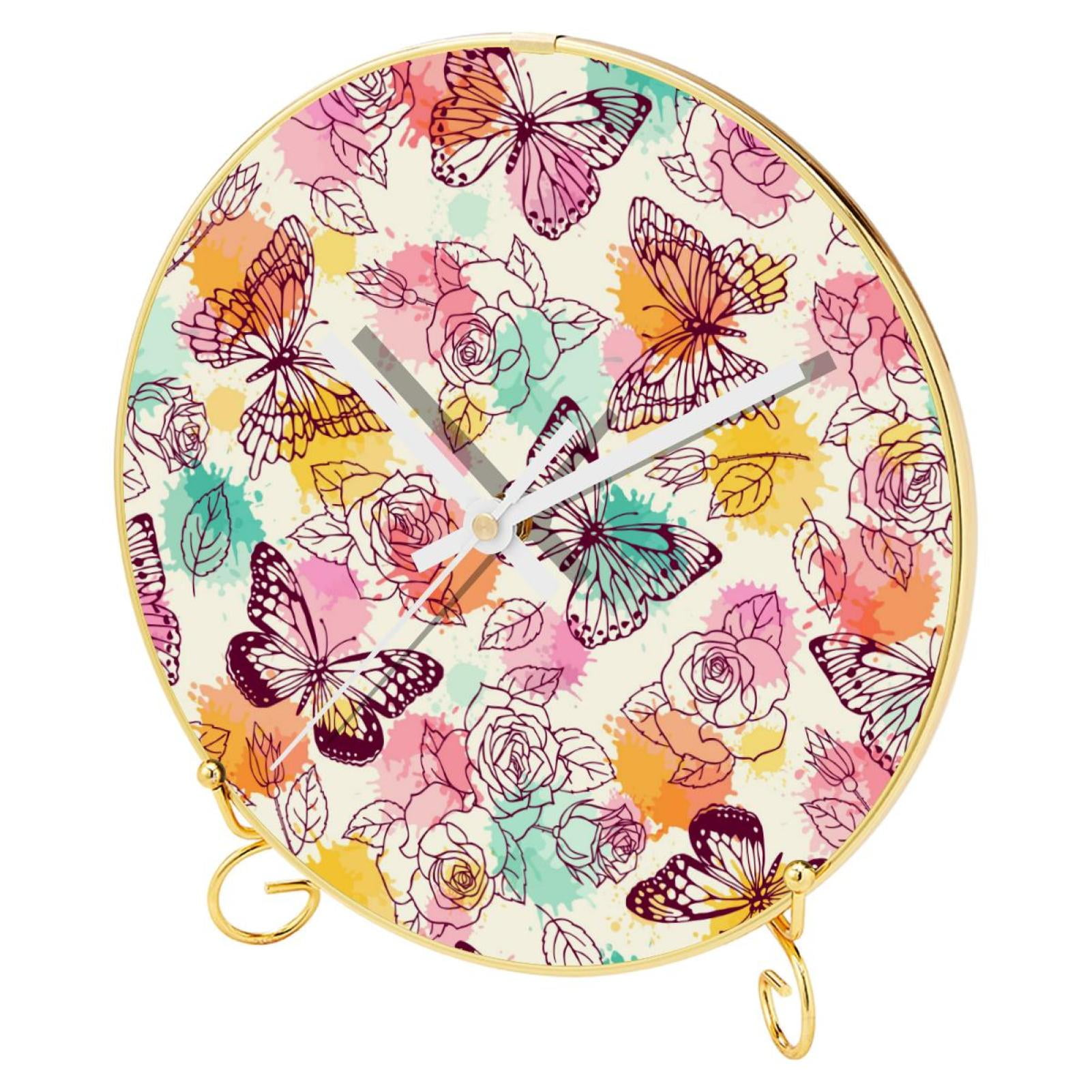 OWNTA Butterfly Rose Pattern Round Printed Wall Clocks with Hooks and ...