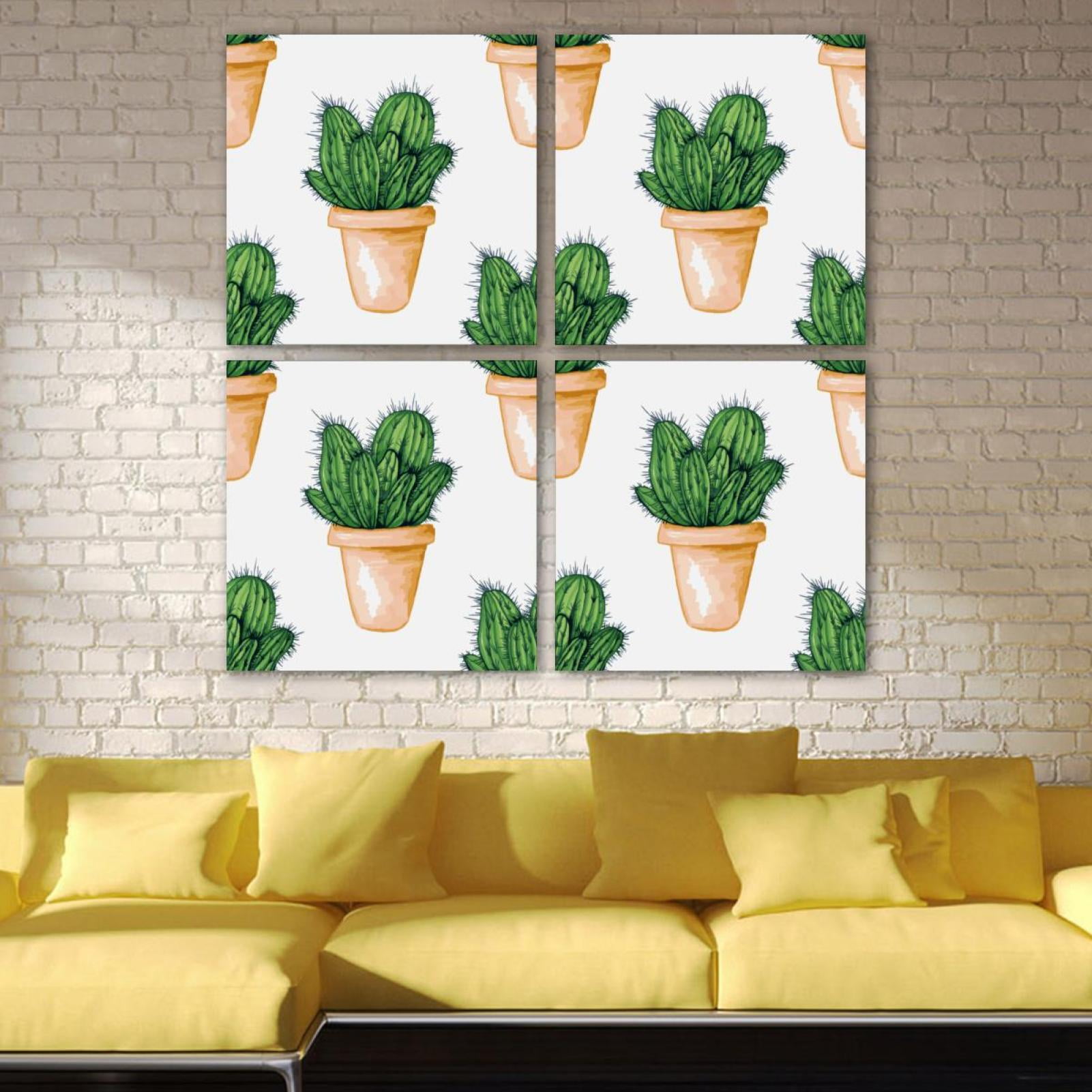 OWNTA Cactus Print Pattern 4PC Frameless Canvas Wall Art Paintings for ...
