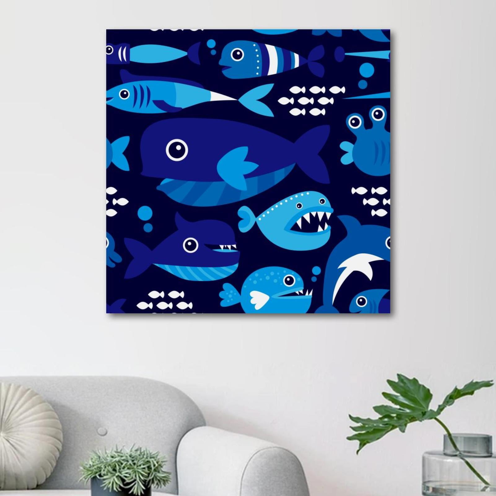 OWNTA Cartonn Blue Whale Pattern Canvas Wall Art Paintings for Living ...