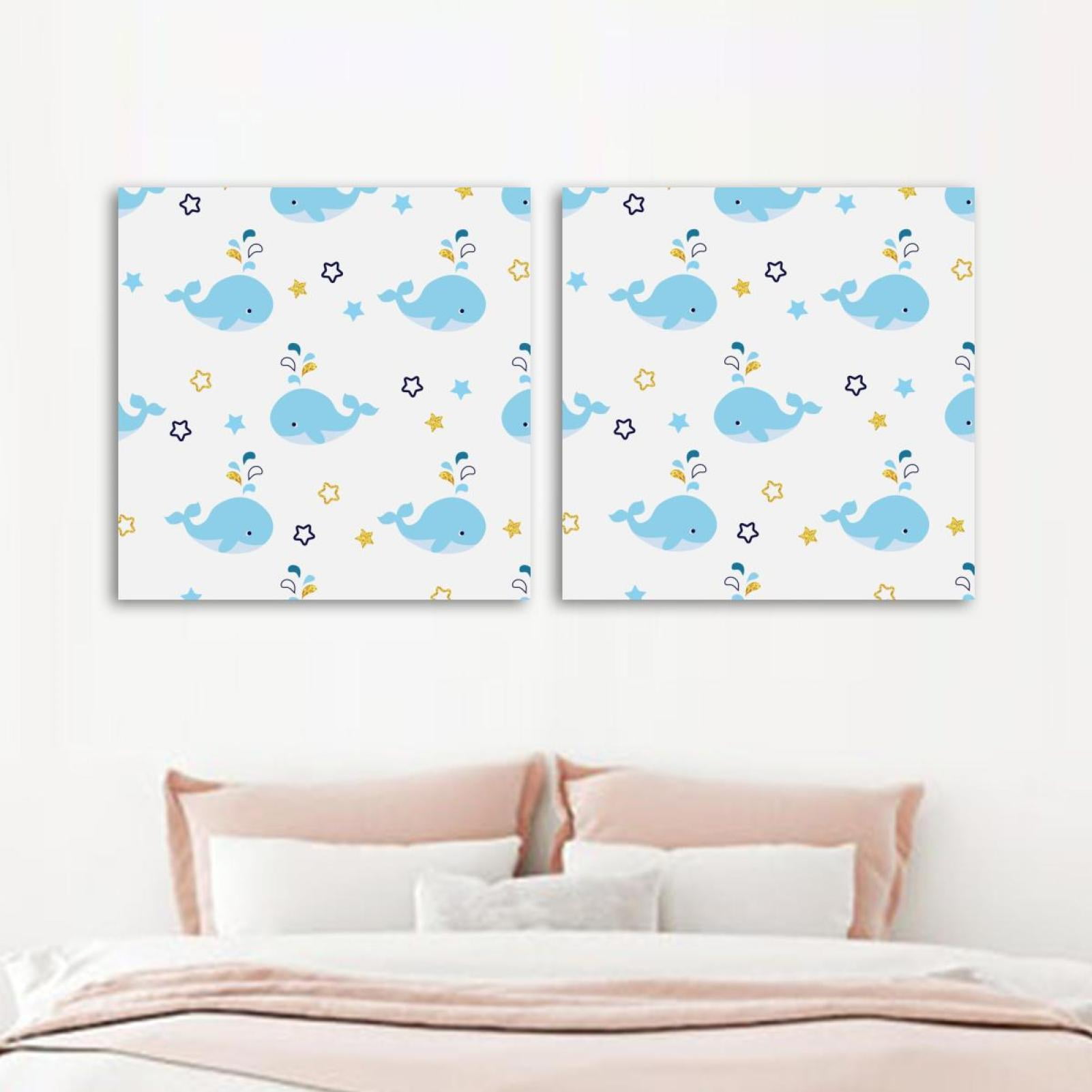 OWNTA Cartoon Blue Whale Pattern 2PC Canvas Wall Art Paintings for ...