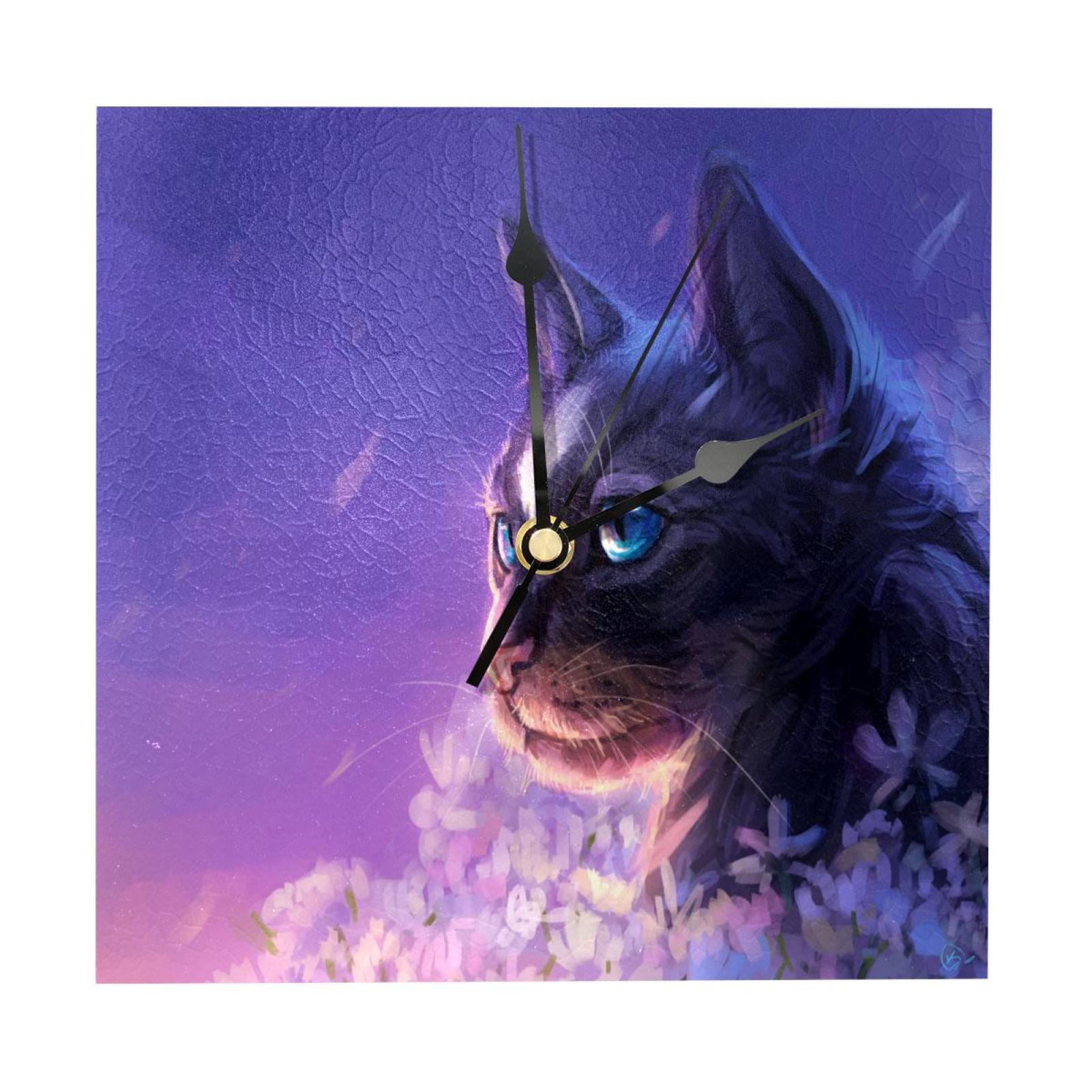 OWNTA Cat Animal Pattern Wood Square Wall Clock, 7.87 in, Silent Non ...