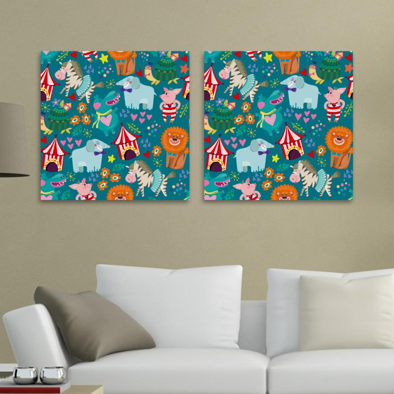 OWNTA Circus Animals Pattern 2PC Canvas Wall Art Paintings for Living ...