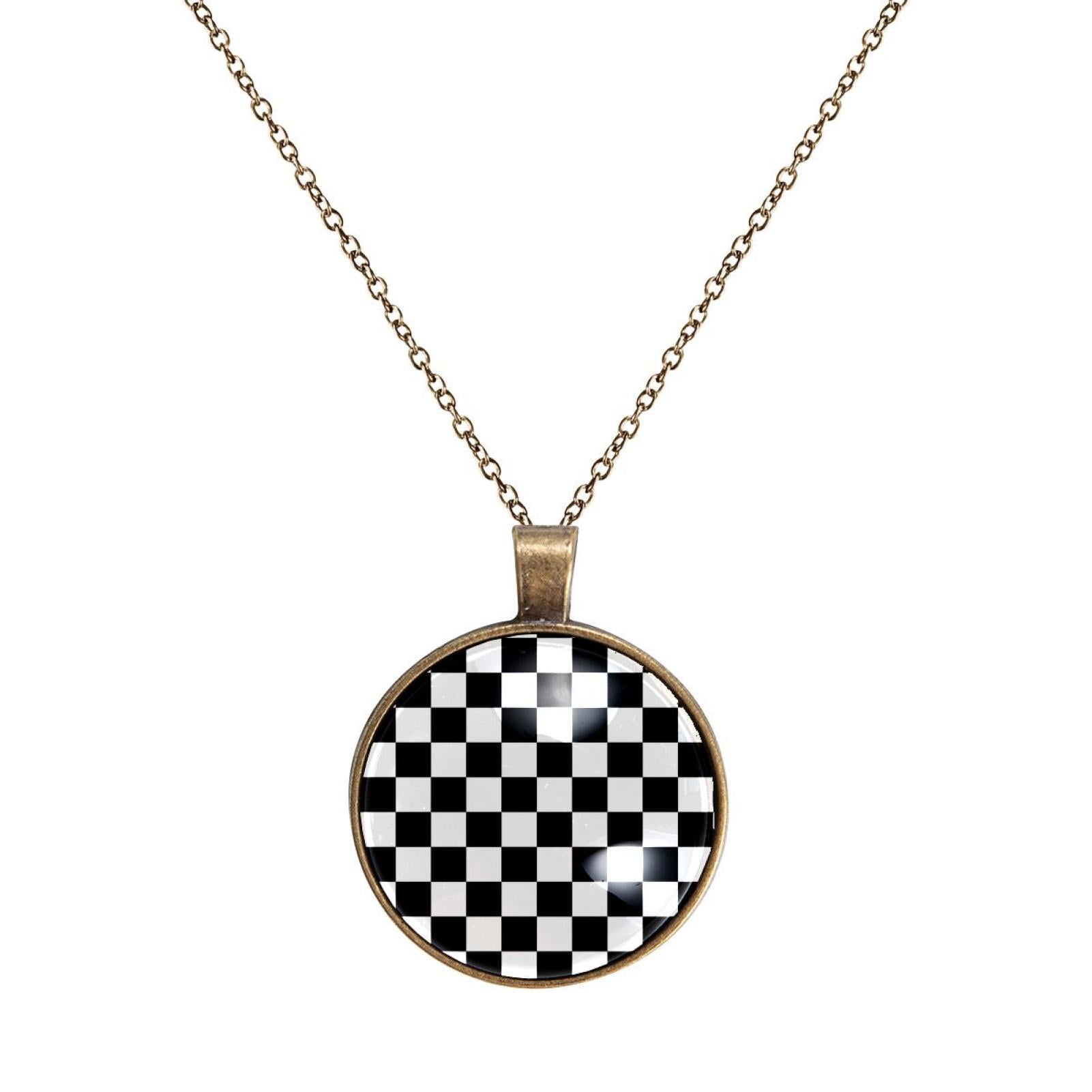 OWNTA Classic Black White Checker Board Pattern Gorgeous Glass Circular ...