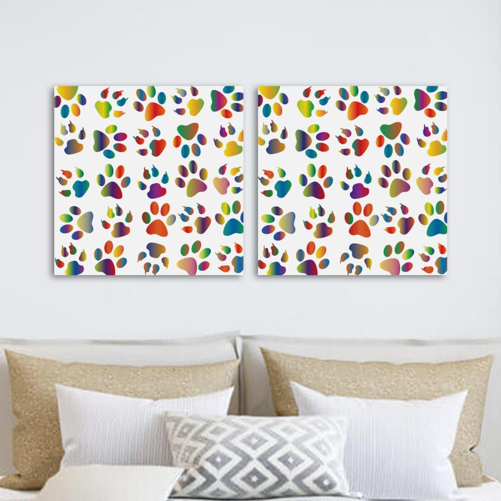 OWNTA Colorful Prismatic Animal Paw Print Pattern 2PC Canvas Wall Art ...
