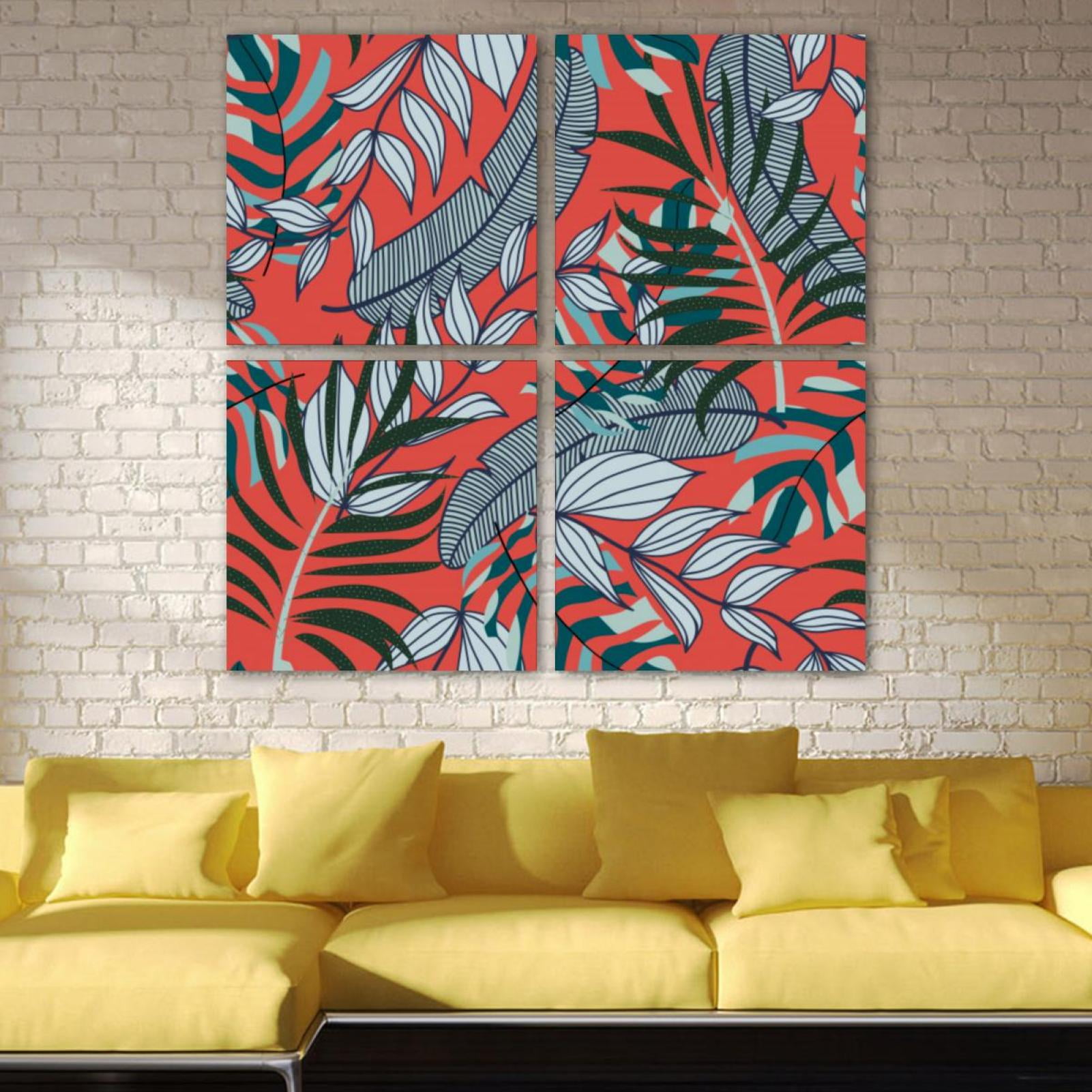 Ownta Colorful Tropical Leaves Plants Pattern 4pc Frameless Canvas Wall