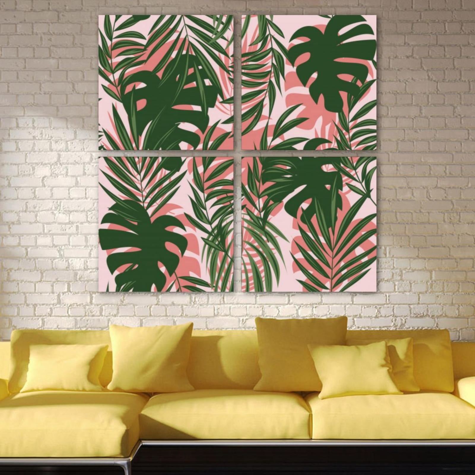 Ownta Colorful Tropical Leaves Plants Pattern 4pc Frameless Canvas Wall