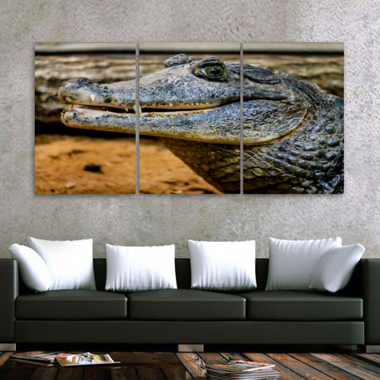 OWNTA Crocodile Alligator Wild Aniaml Pattern 3PC Frameless Canvas Wall Art Paintings for Living ...