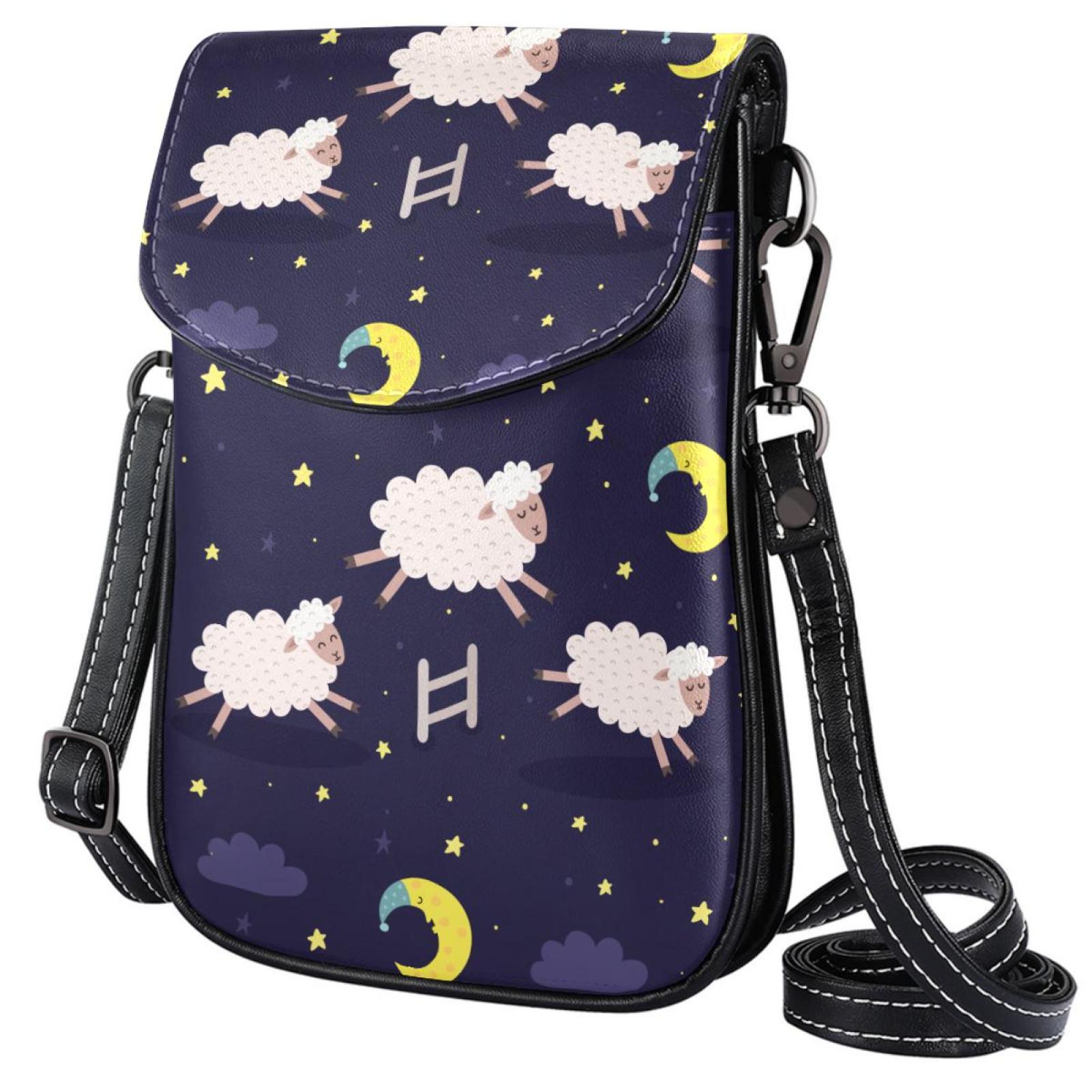 OWNTA Cute Animal Sheep with Moon Night Pattern Diagonal Leather Phone ...
