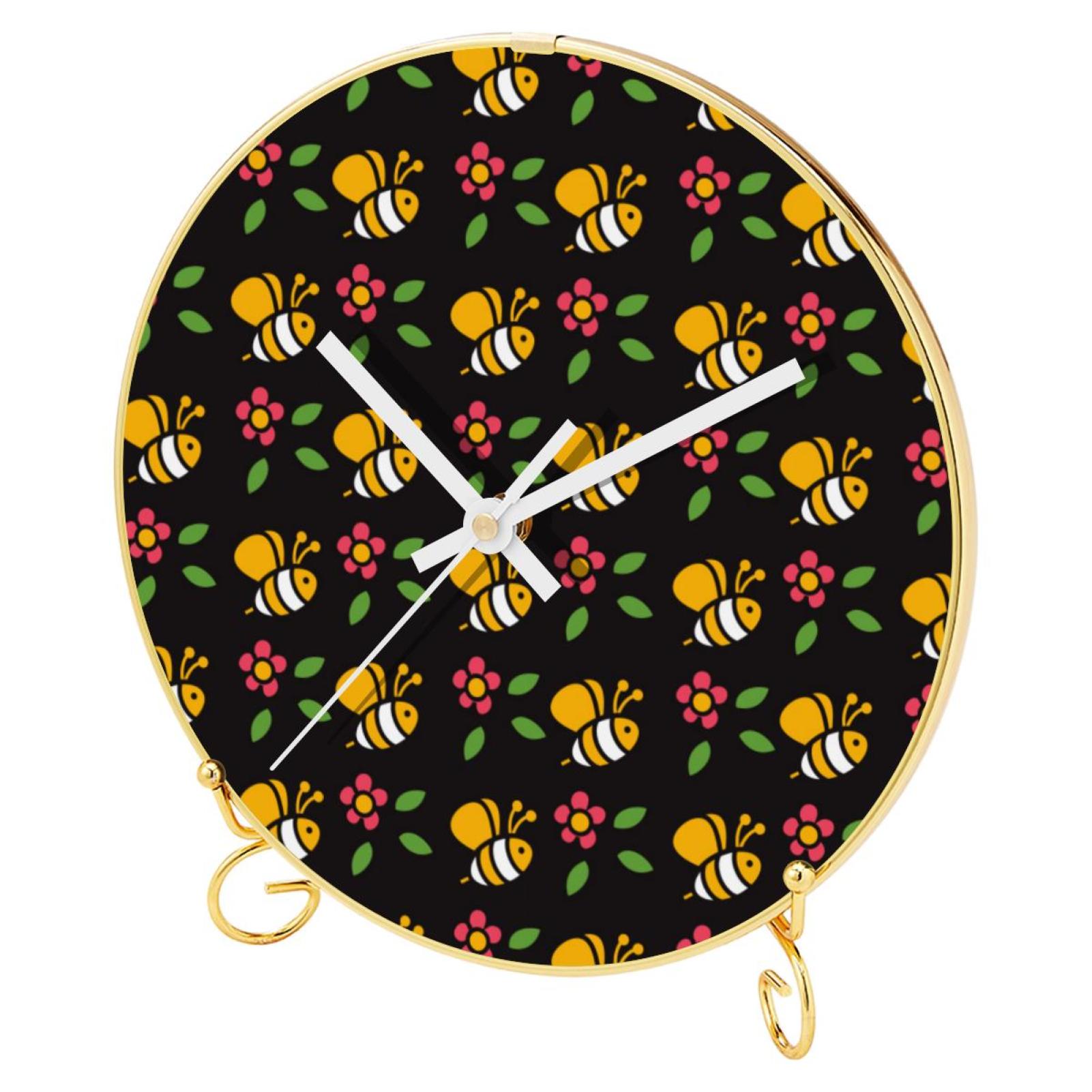 OWNTA Cute Bee Pattern Round Printed Wall Clocks with Hooks and Gold ...