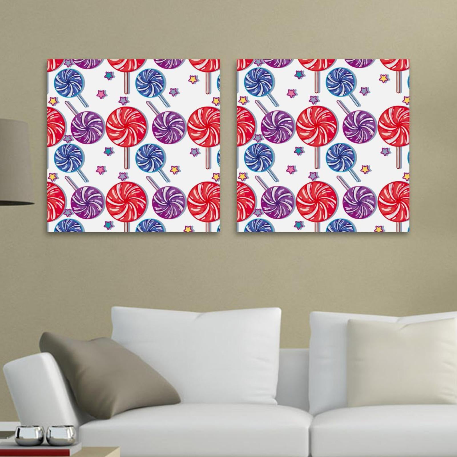 OWNTA Cute Delicious Sweet Candy Pattern 2PC Canvas Wall Art Paintings ...