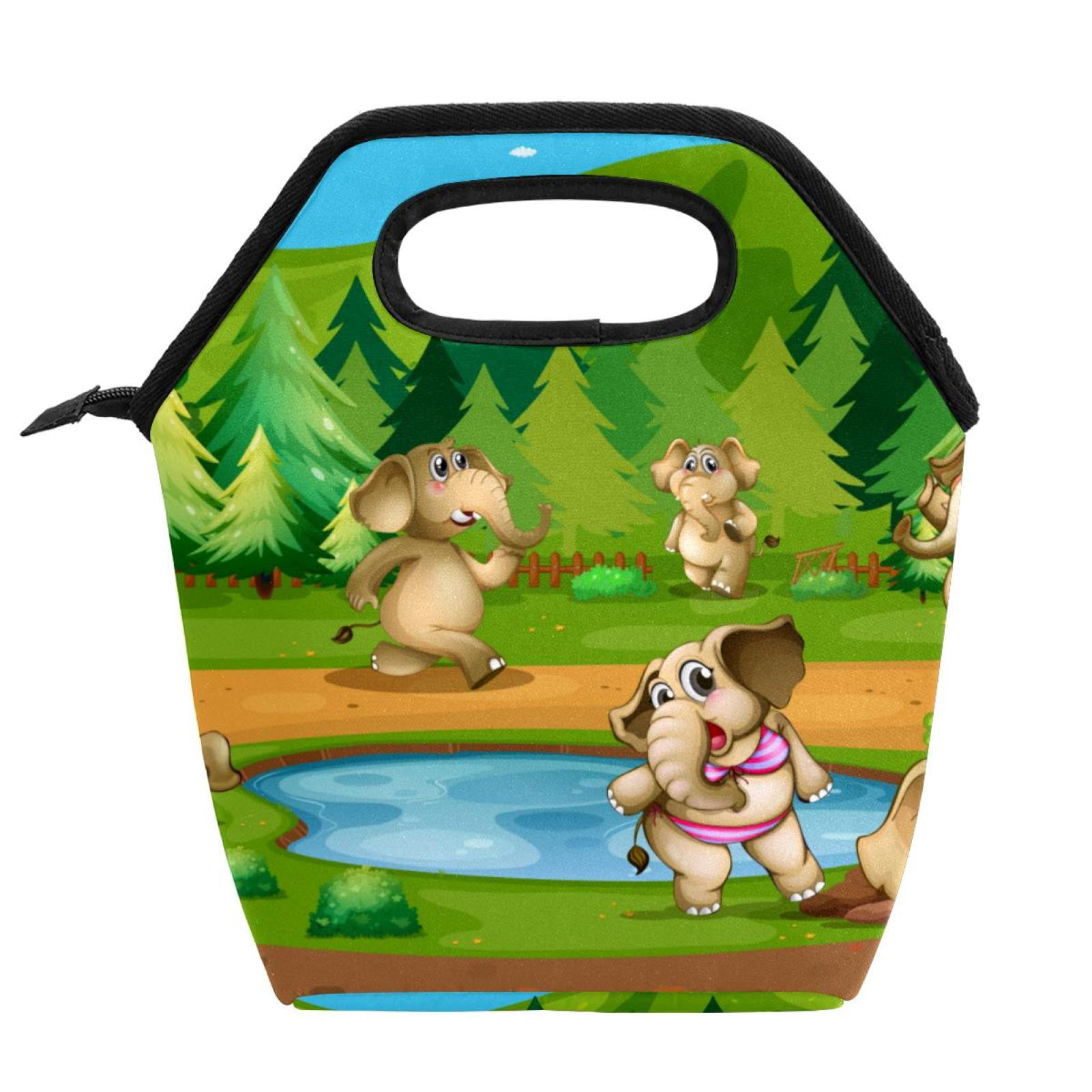 OWNTA Cute Elephants Forest River Pattern Meal Bag: Lightweight, Large ...