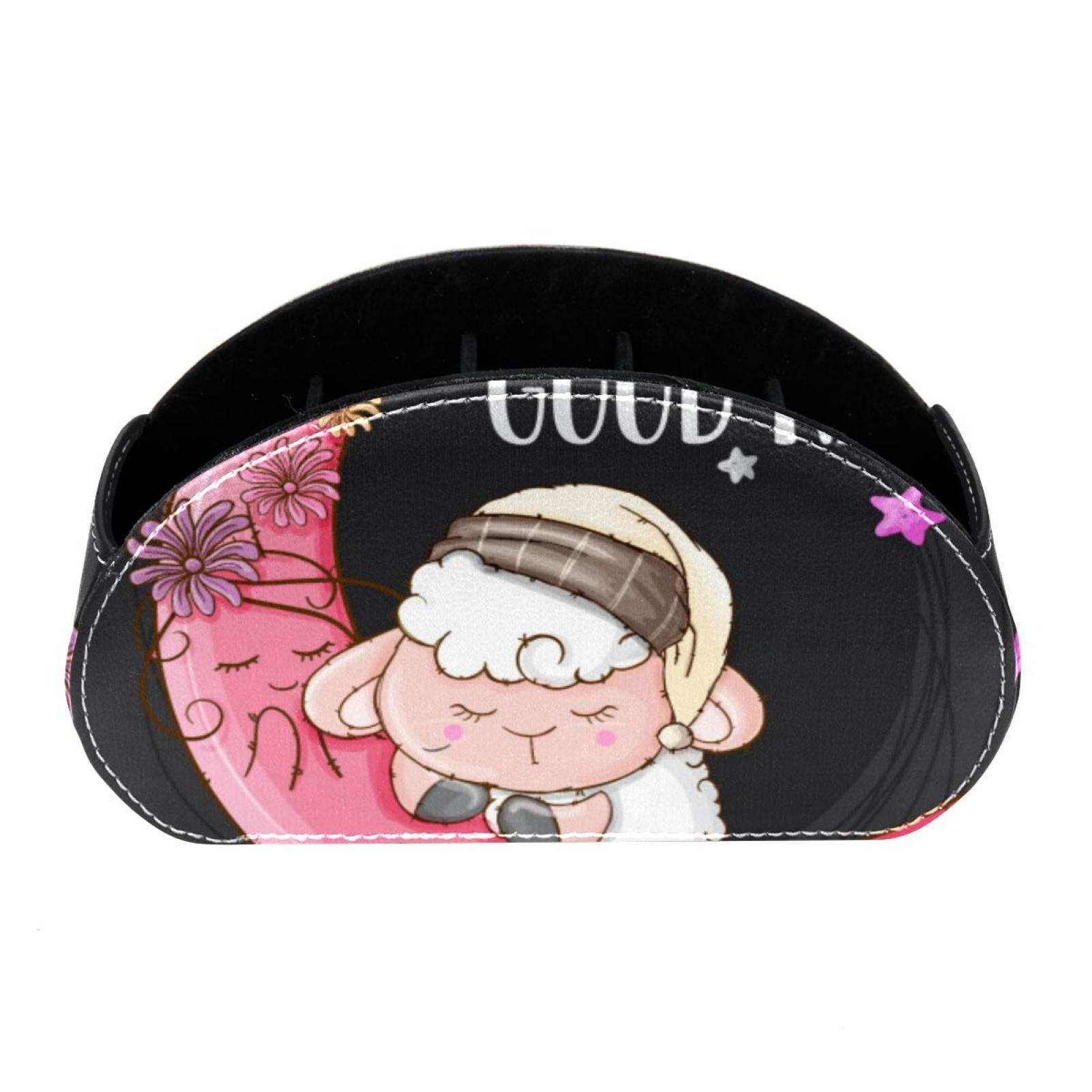 OWNTA Cute Sheep Animal Sleeping Moon Pattern PVC Leather Brush Holder ...