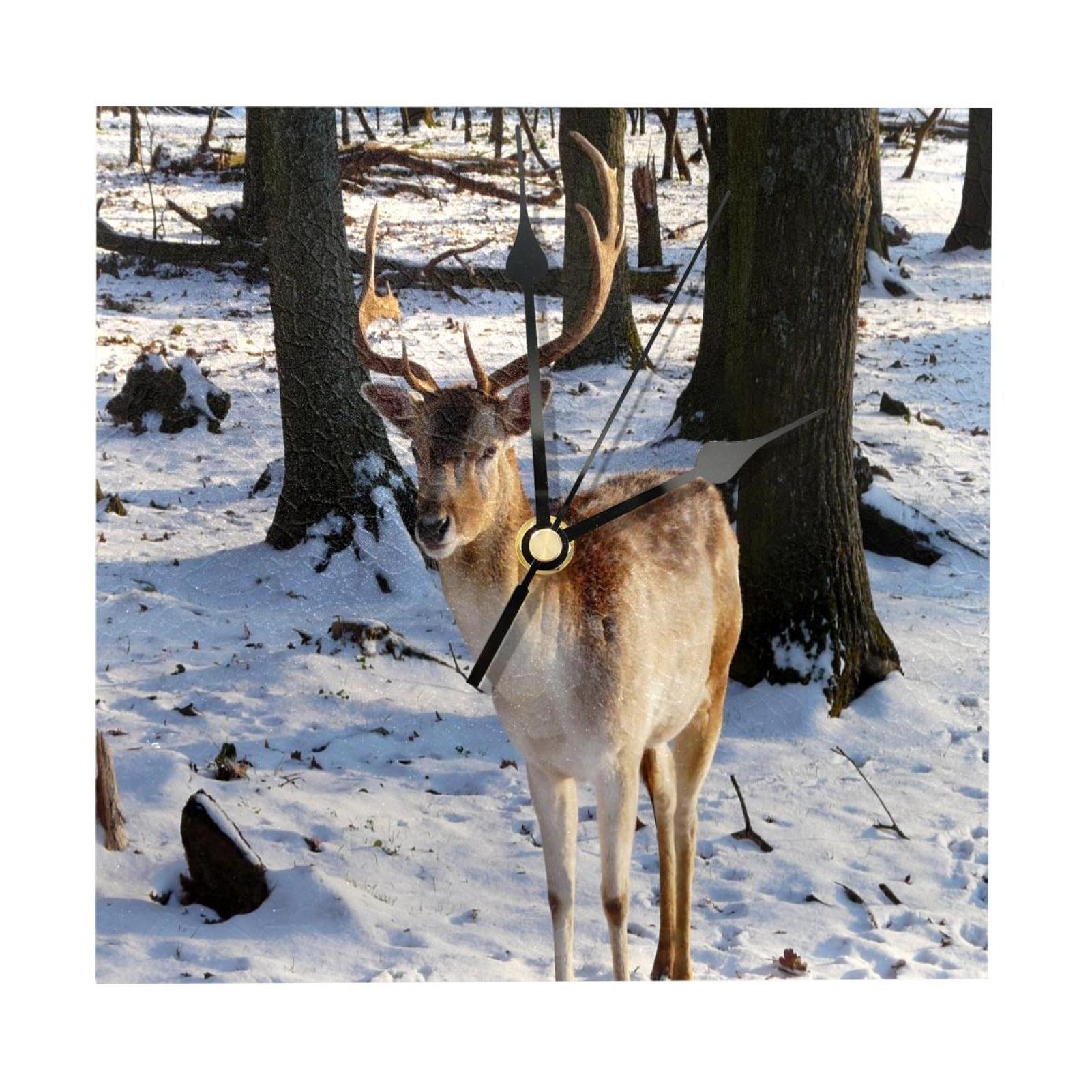 OWNTA Deer Pattern Pattern Wood Square Wall Clock, 7.87 in, Silent Non ...