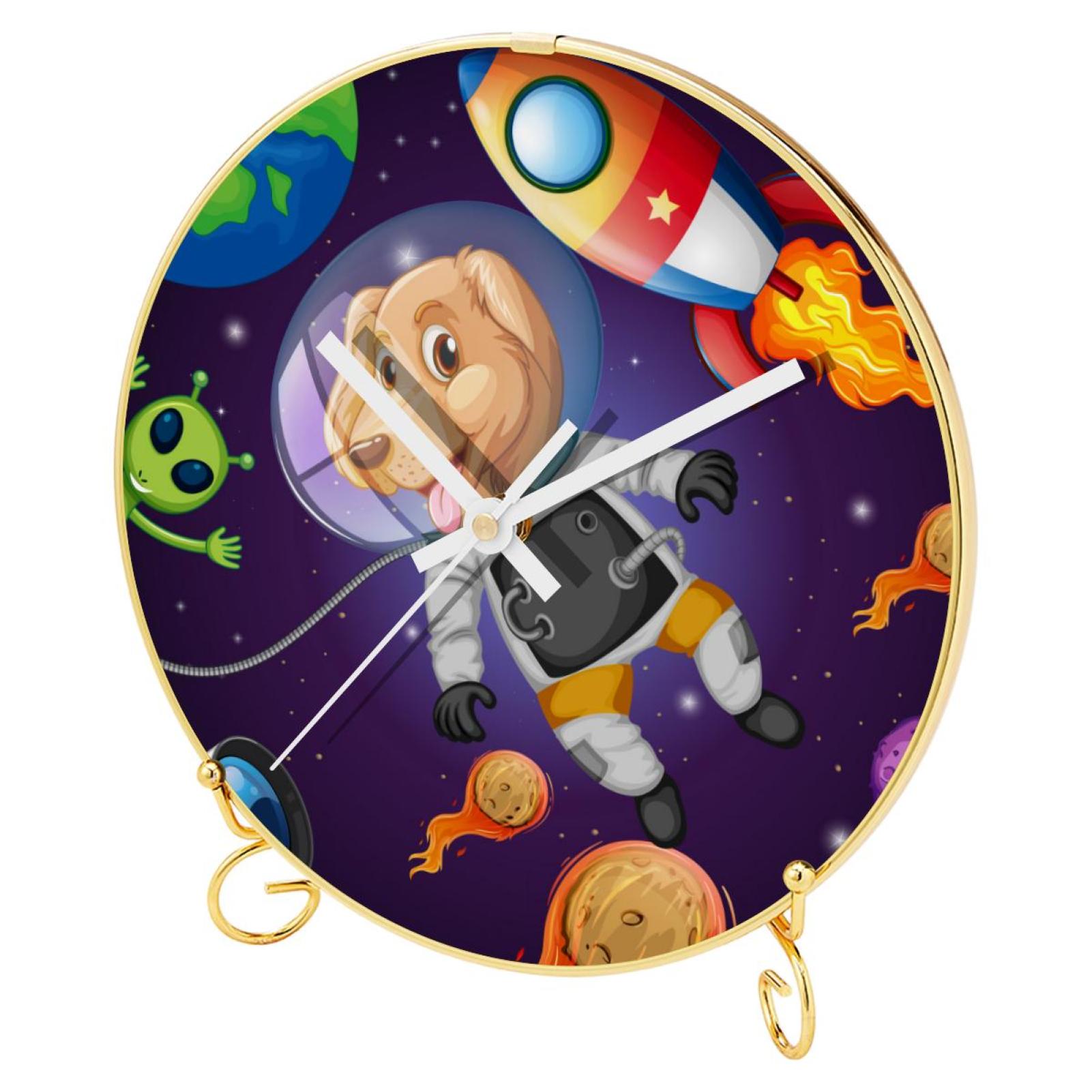 OWNTA a Dog in Space Planet Alien Rocket Pattern Round Printed Wall ...