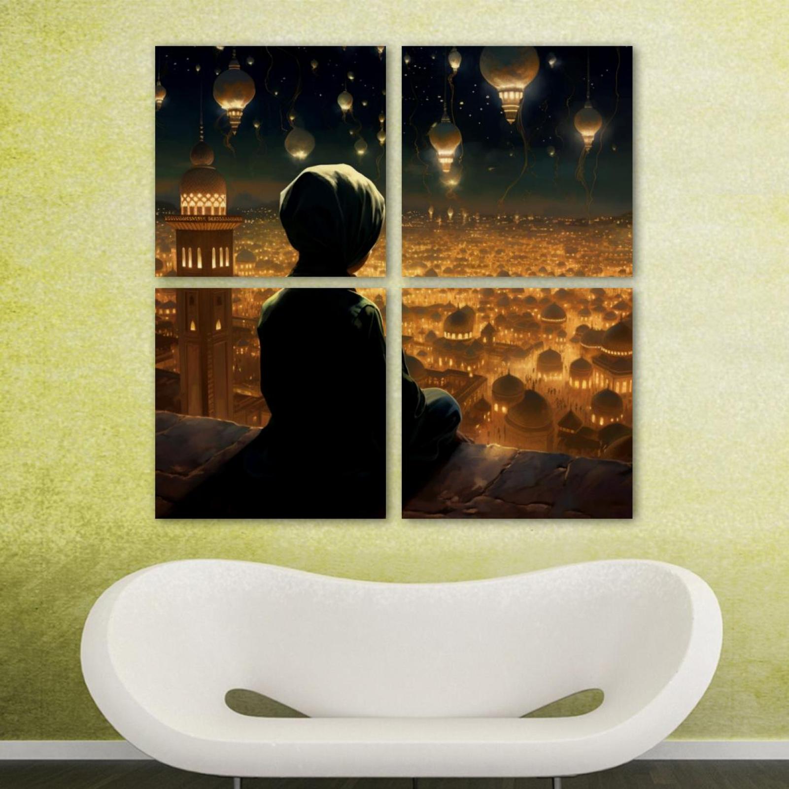 OWNTA Eid Al-fitr Pattern 4PC Canvas Wall Art Paintings for Living Room ...