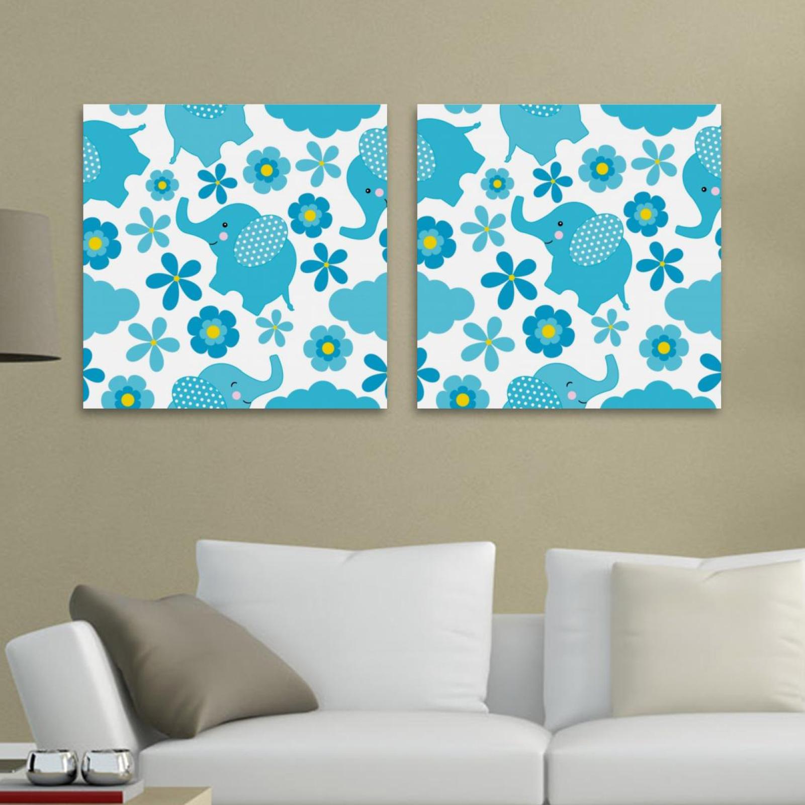 OWNTA Elephant Blue Pattern 2PC Canvas Wall Art Paintings for Living ...