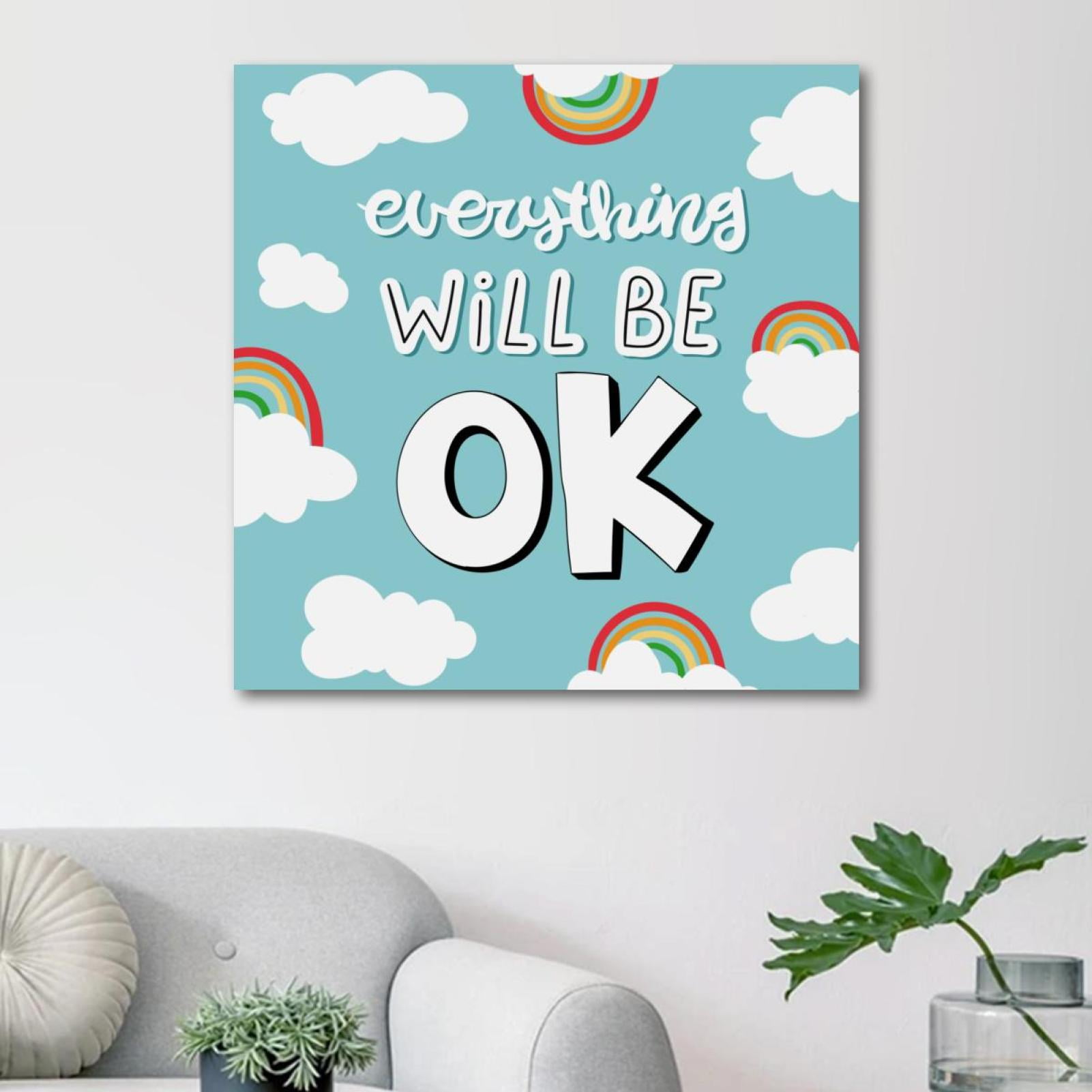 OWNTA Everything-Will-Be-Ok Blue Pattern Canvas Wall Art Paintings for ...