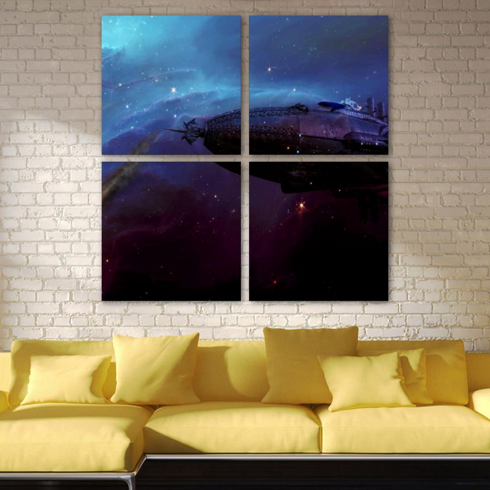 OWNTA Fantasy Airship Plane Cosmos Pattern 4PC Frameless Canvas Wall ...