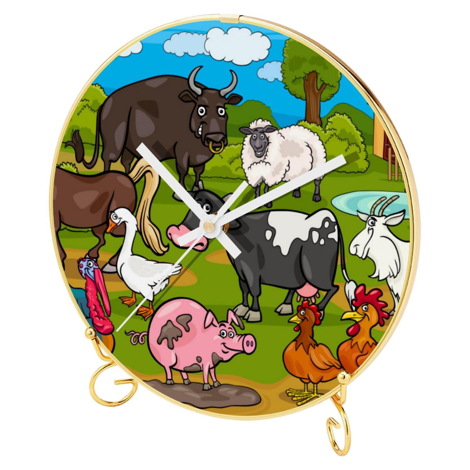 OWNTA Farm Animal Selfie Pattern Round Printed Wall Clocks with Hooks ...