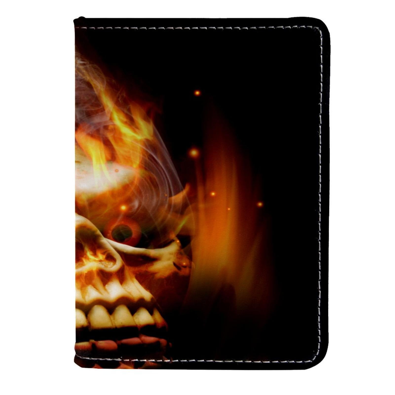 Ownta Fire Flame Skull Pattern Pu Leather Passport Wallet 4 5x6 5