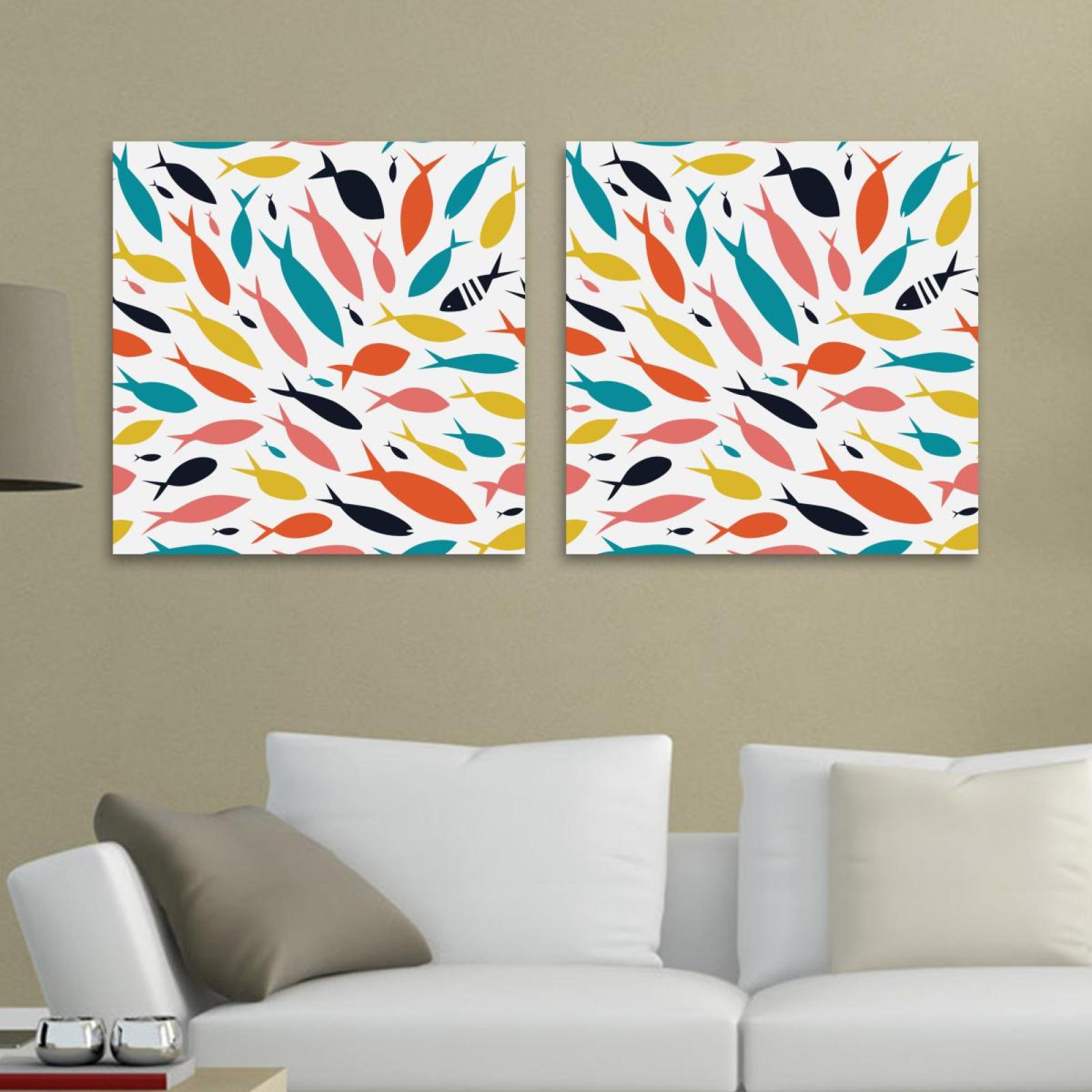 OWNTA Fish White Pattern 2PC Canvas Wall Art Paintings for Living Room ...