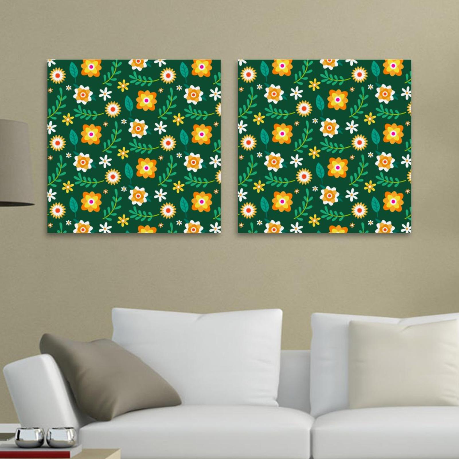 OWNTA Floral Green Pattern 2PC Canvas Wall Art Paintings for Living ...