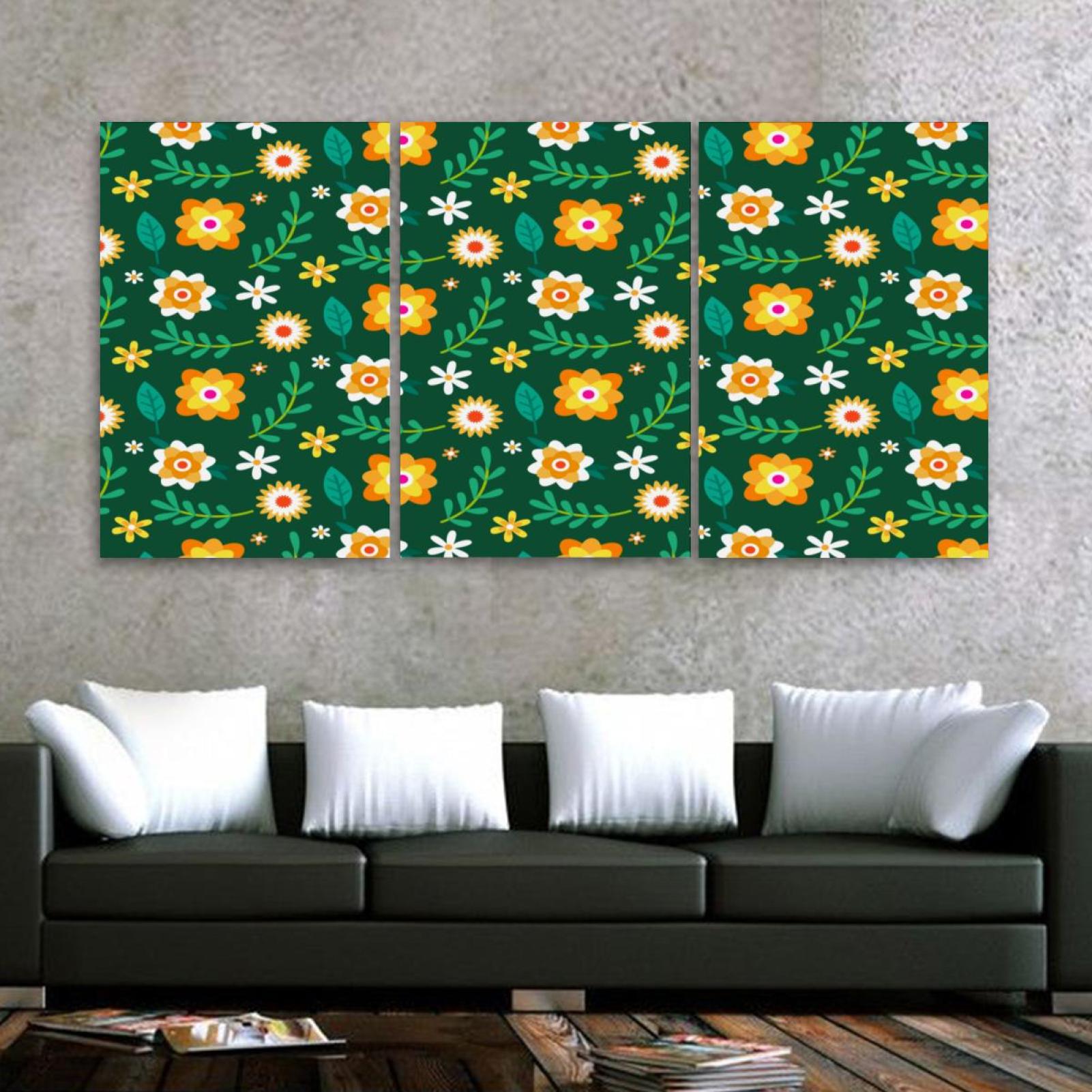 OWNTA Floral Green Pattern 3PC Frameless Canvas Wall Art Paintings for ...