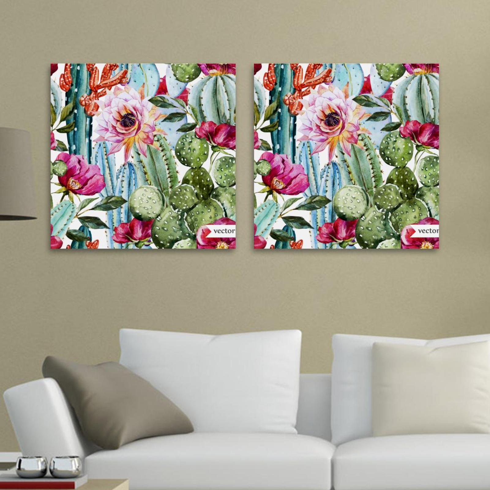 OWNTA Flowers Cactus Pattern 2PC Canvas Wall Art Paintings for Living ...