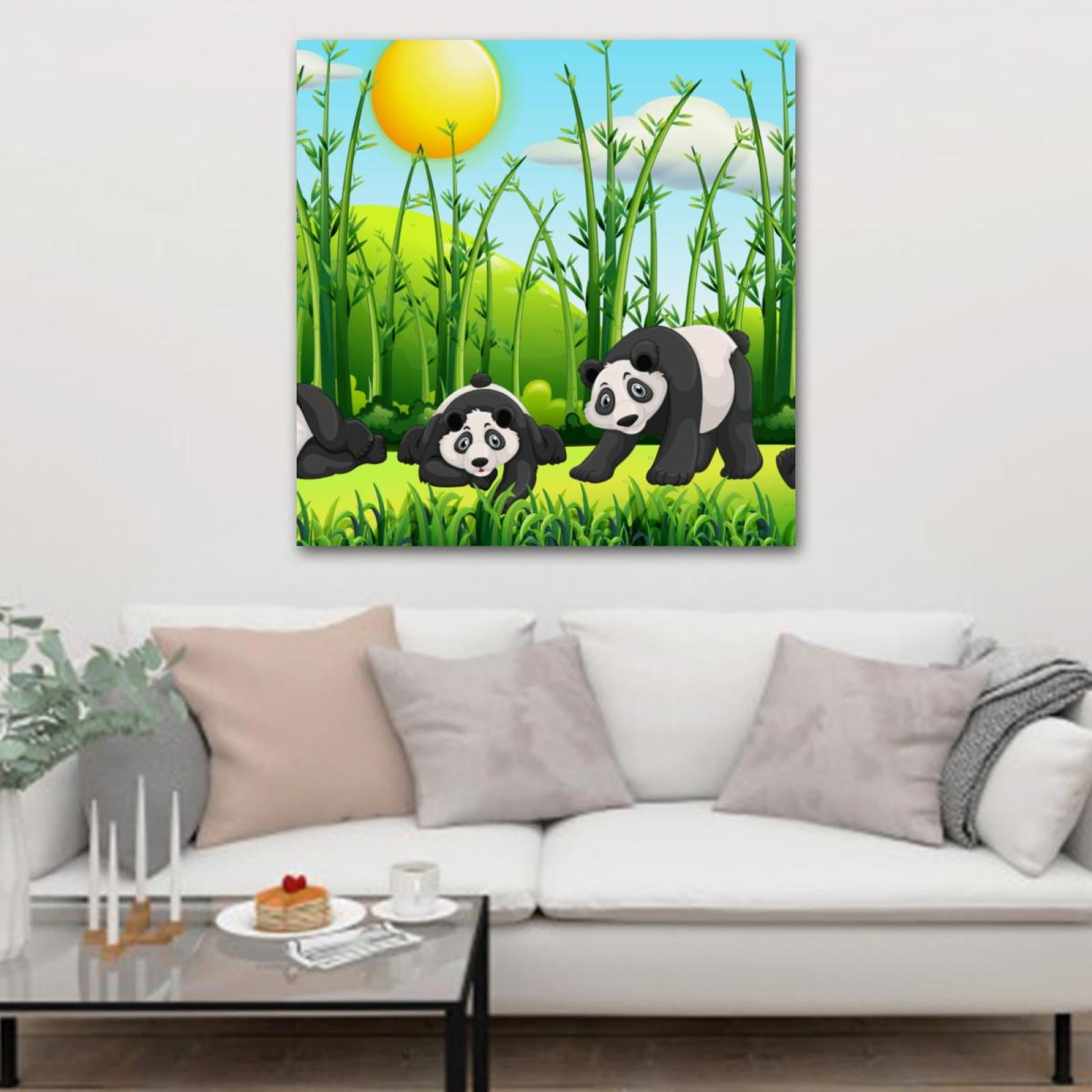 OWNTA Four Pandas in the Green Bamboo Field Pattern Canvas Wall Art ...