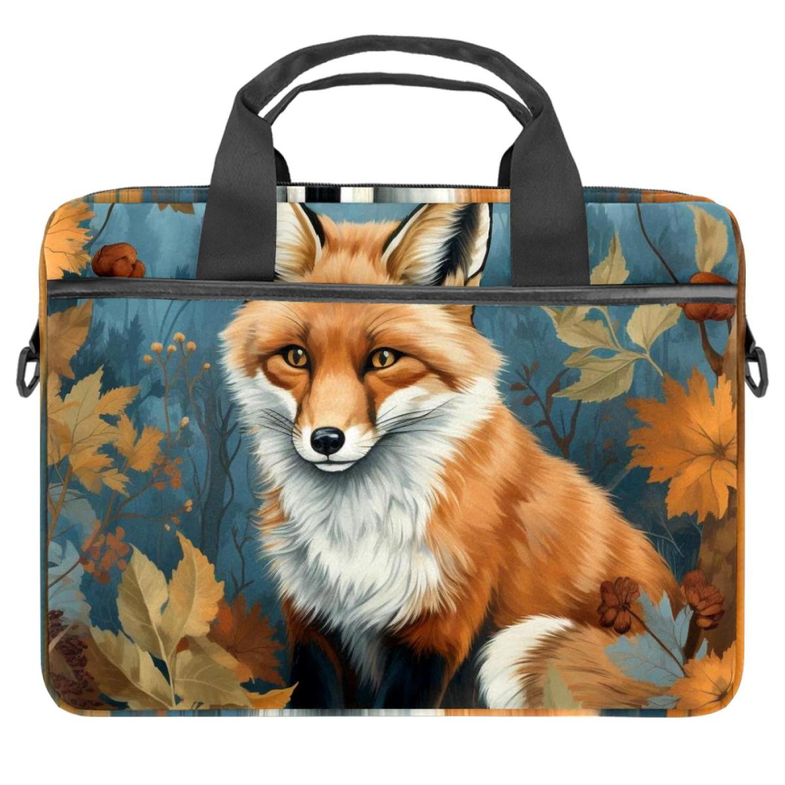 Ownta Fox Pattern 11x14 5x1 2in Velvet Liner Beaded Canvas Laptop Bag