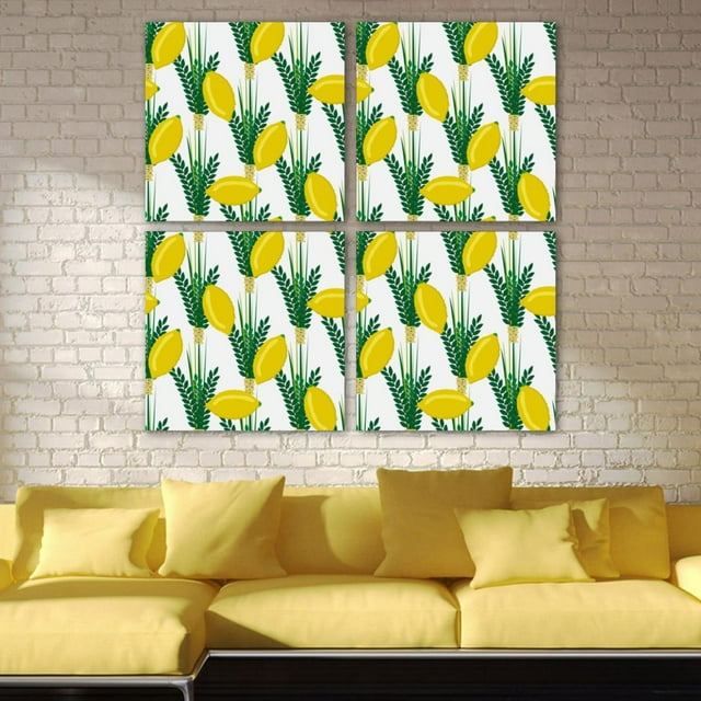 OWNTA Fruit Lemon Pattern 4PC Frameless Canvas Wall Art Paintings for ...