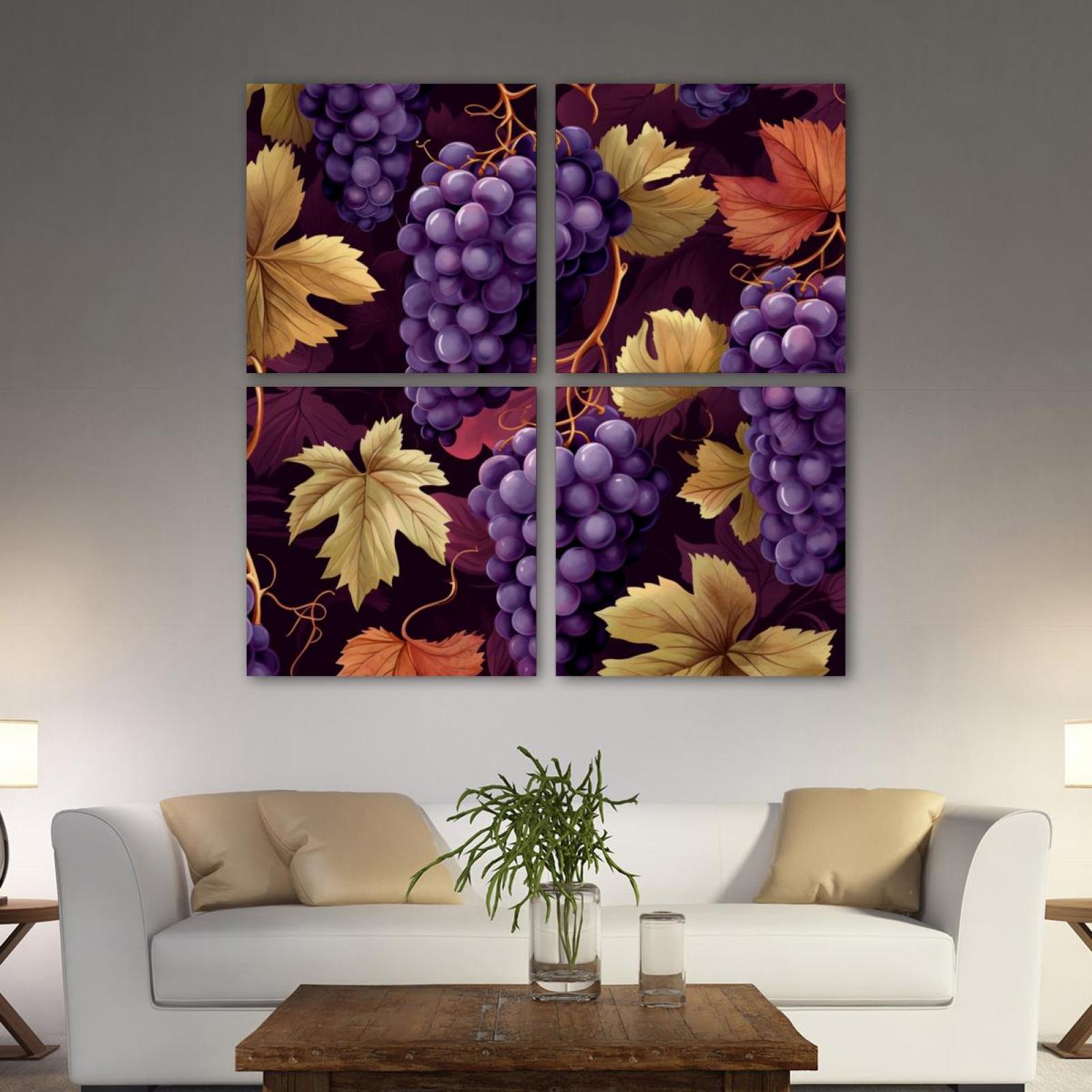 OWNTA Grape Pattern 4PC Canvas Wall Art Paintings for Living Room ...