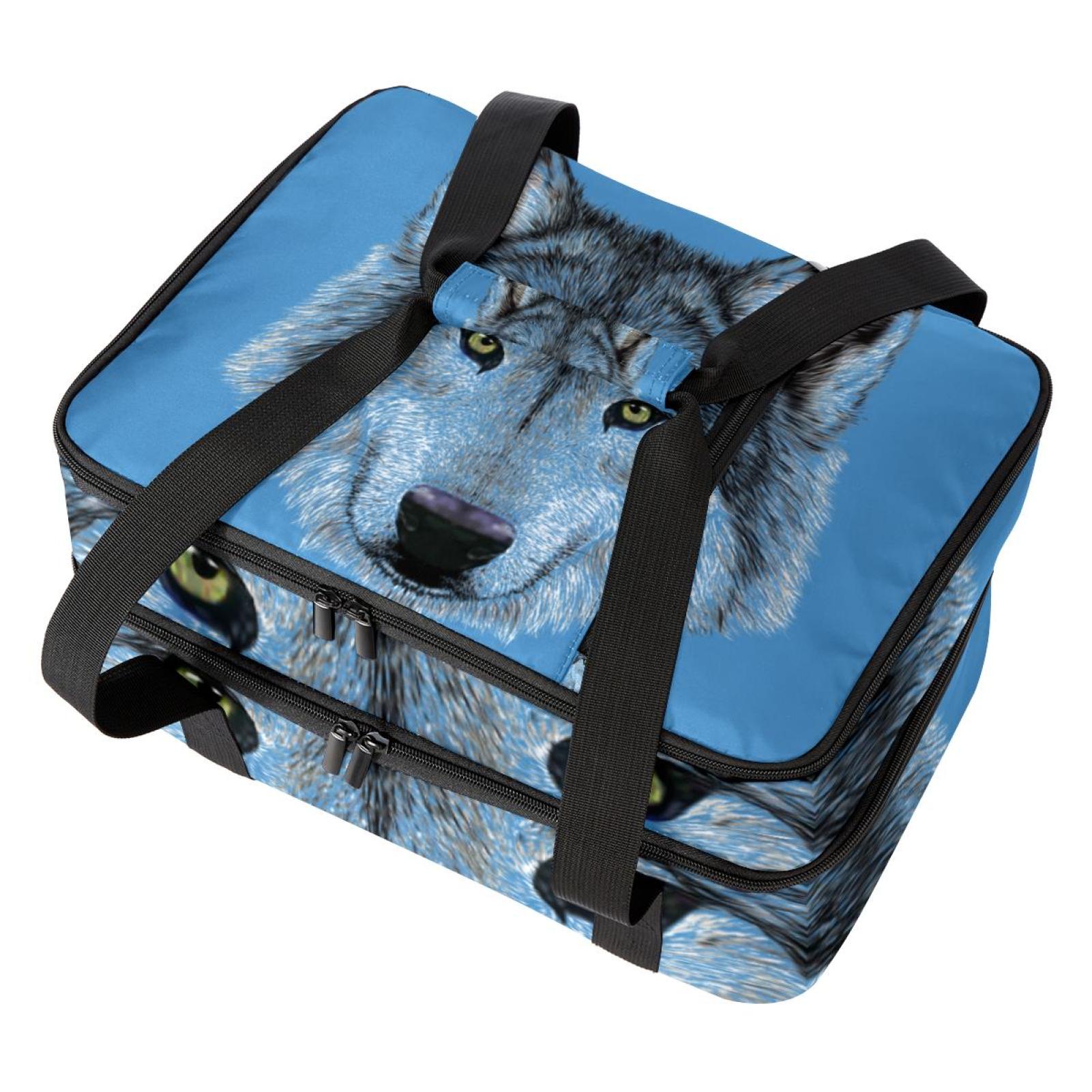 OWNTA Gray Wolf Pattern Double Layered Insulated and Refrigerated Lunch ...