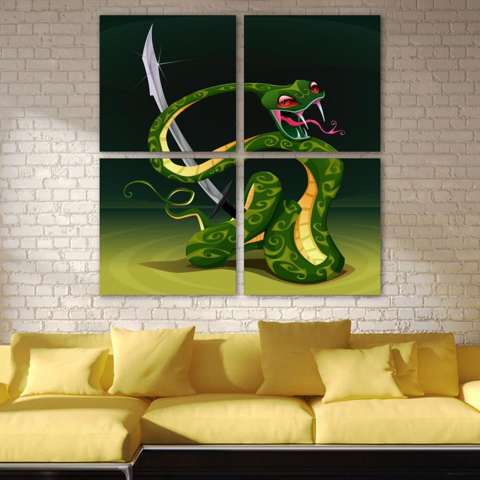OWNTA Green Chinese Snake Pattern 4PC Frameless Canvas Wall Art ...