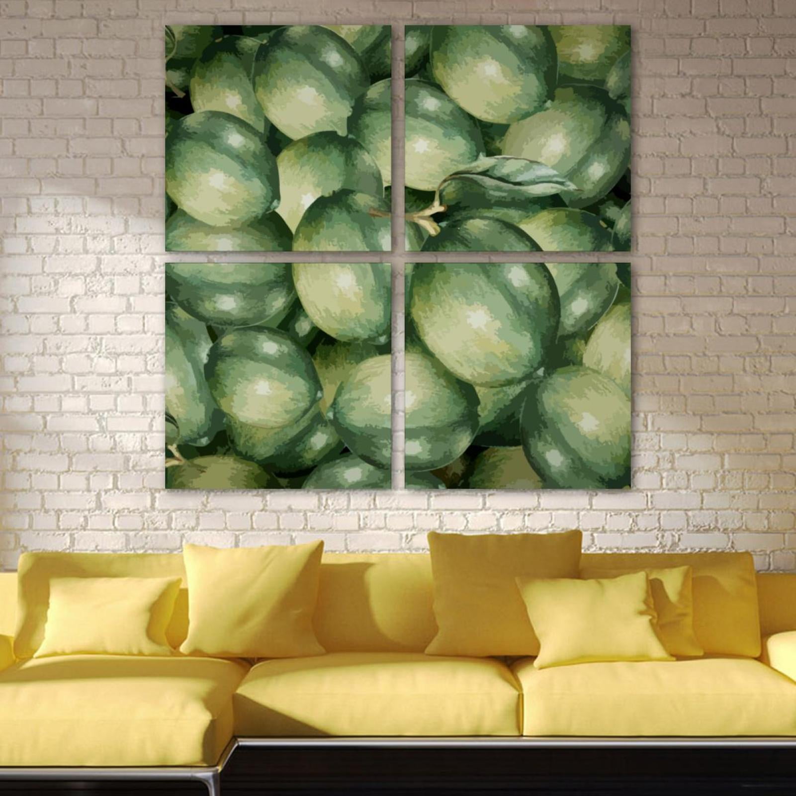 OWNTA Green Fruit Pattern 4PC Frameless Canvas Wall Art Paintings for ...